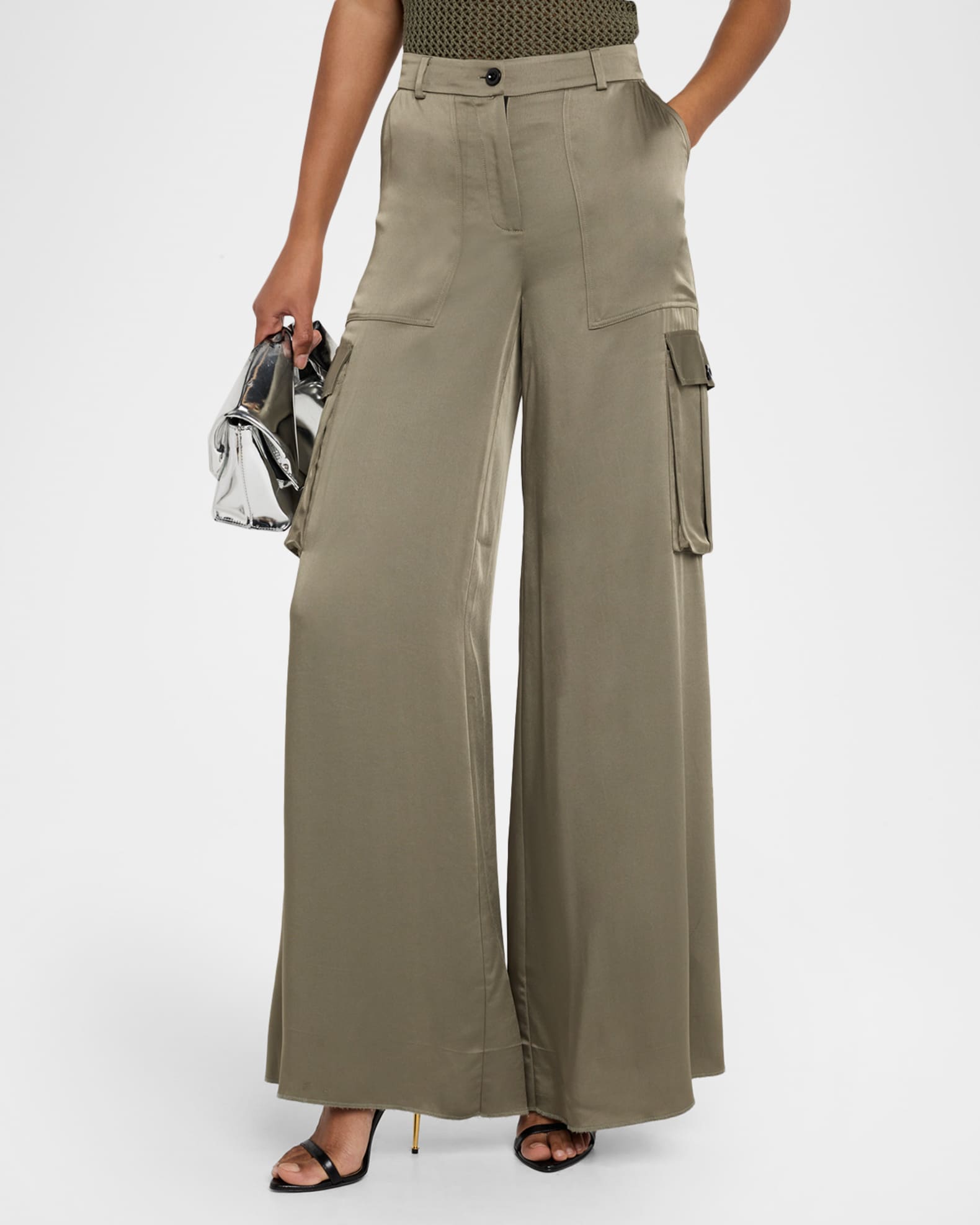 Toccin Maia Silky Satin Cargo Pants | Neiman Marcus
