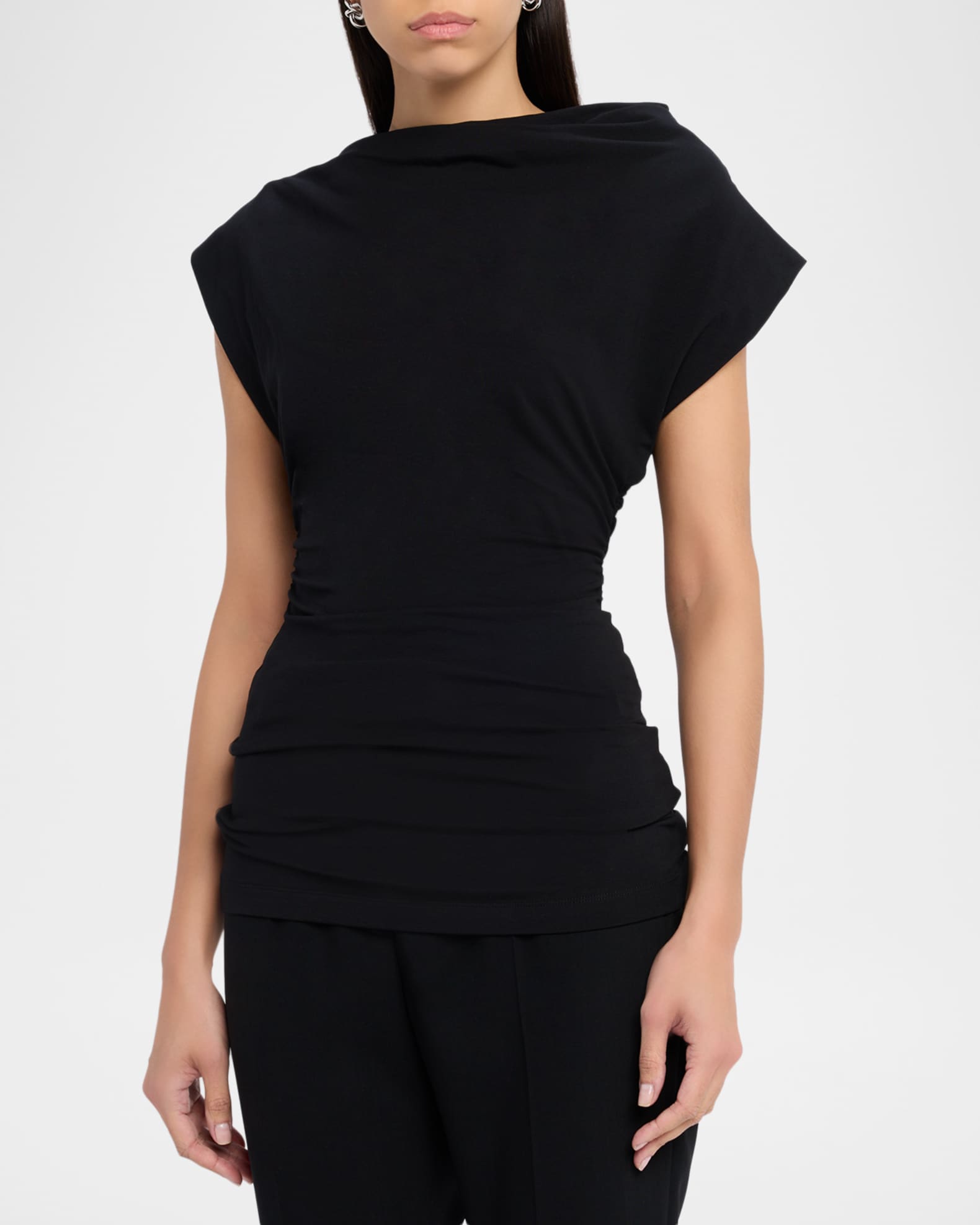 Akyn Studio Isla Ruched Cotton Jersey Top | Neiman Marcus