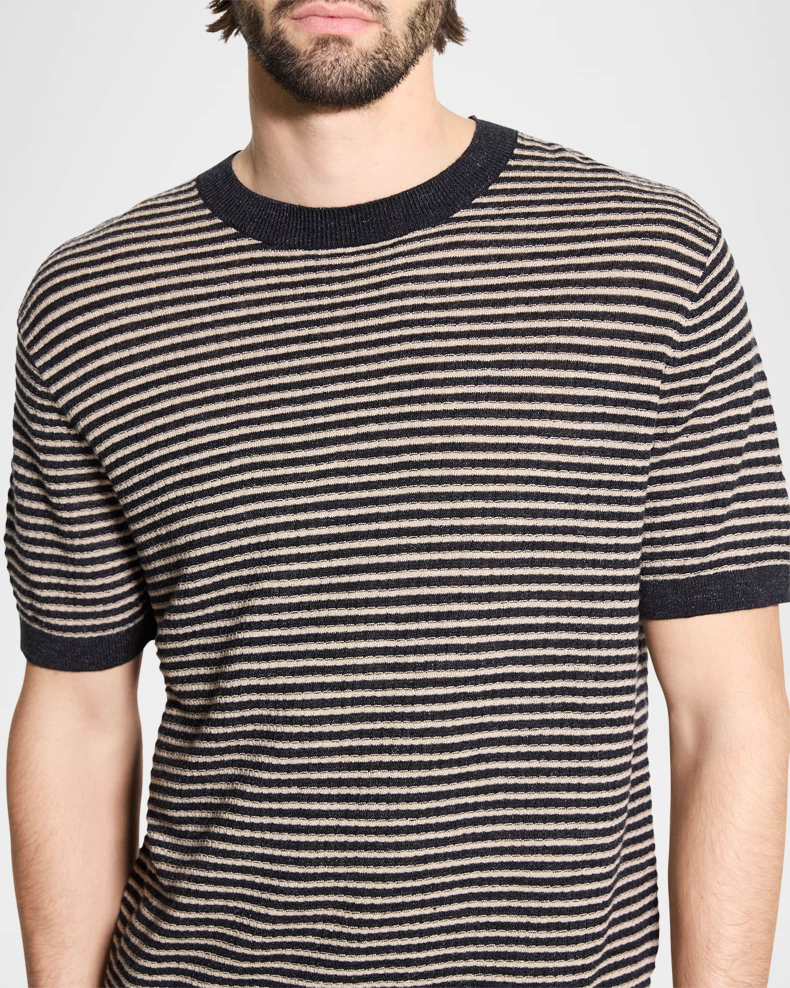 Theory Men's Stripe Knit Short-Sleeve Crewneck Sweater | Neiman Marcus