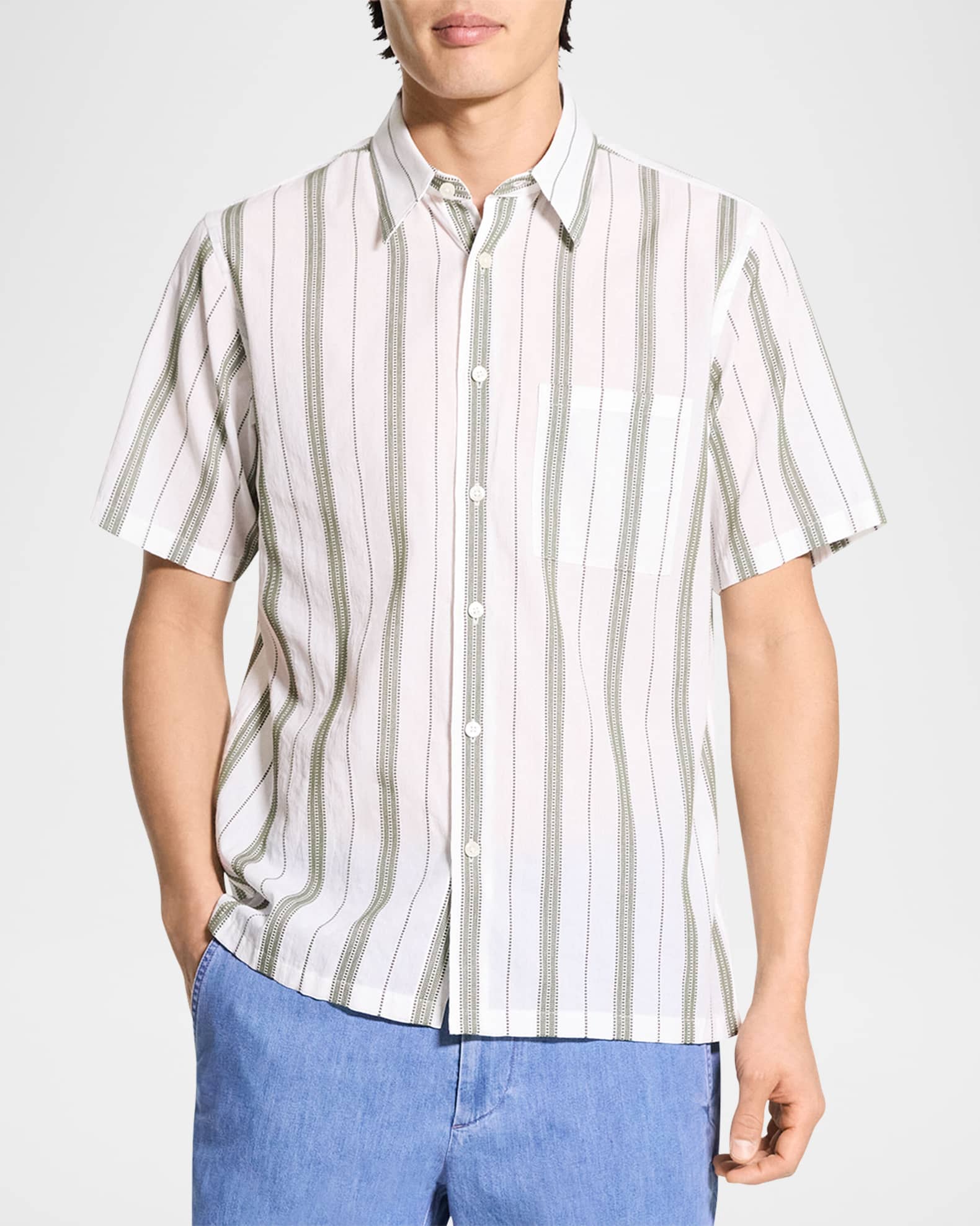 Theory Men's Summer Dobby Stripe Short-Sleeve Shirt | Neiman Marcus