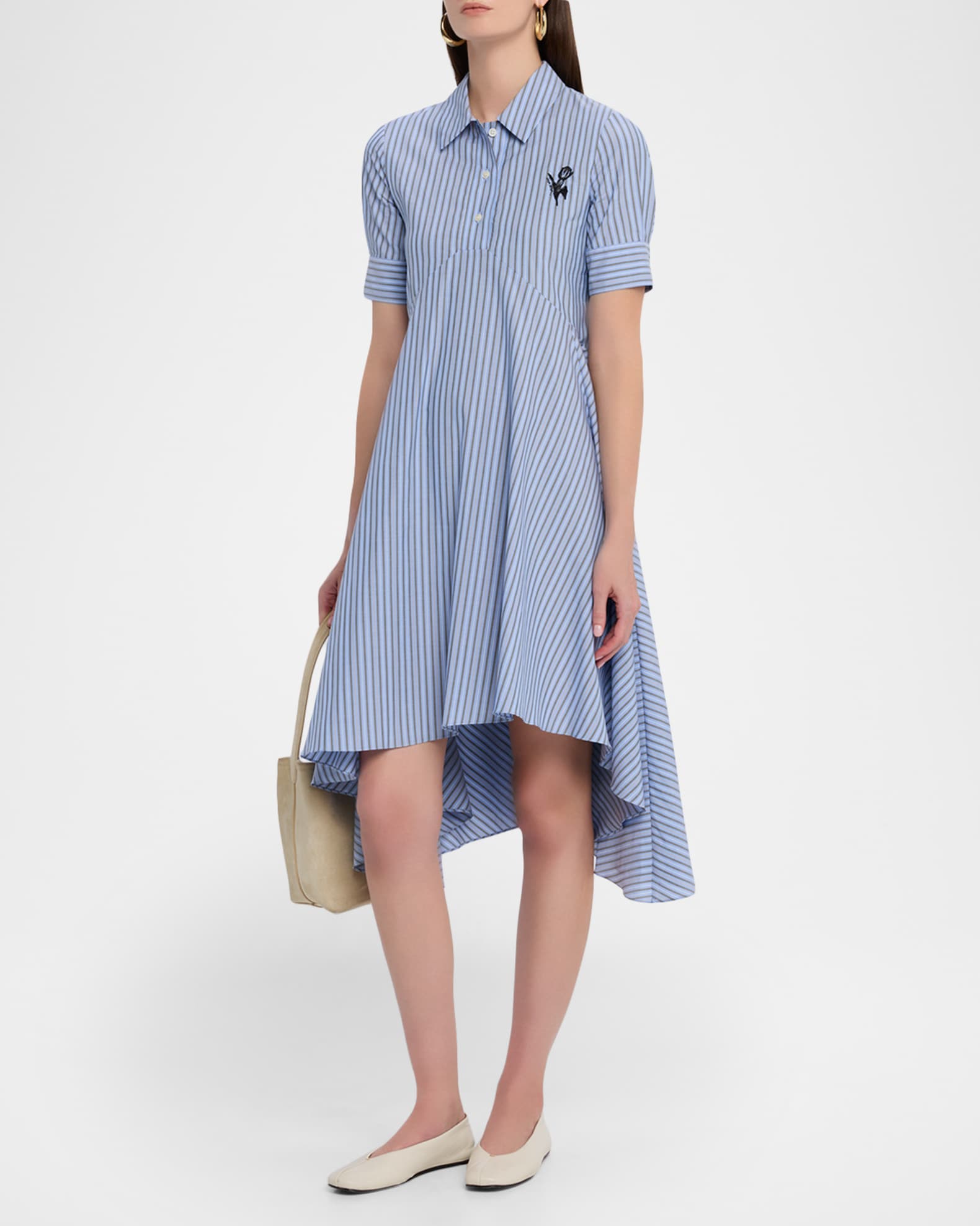 Marni Striped Cotton Short-Sleeve Midi Shirtdress | Neiman Marcus
