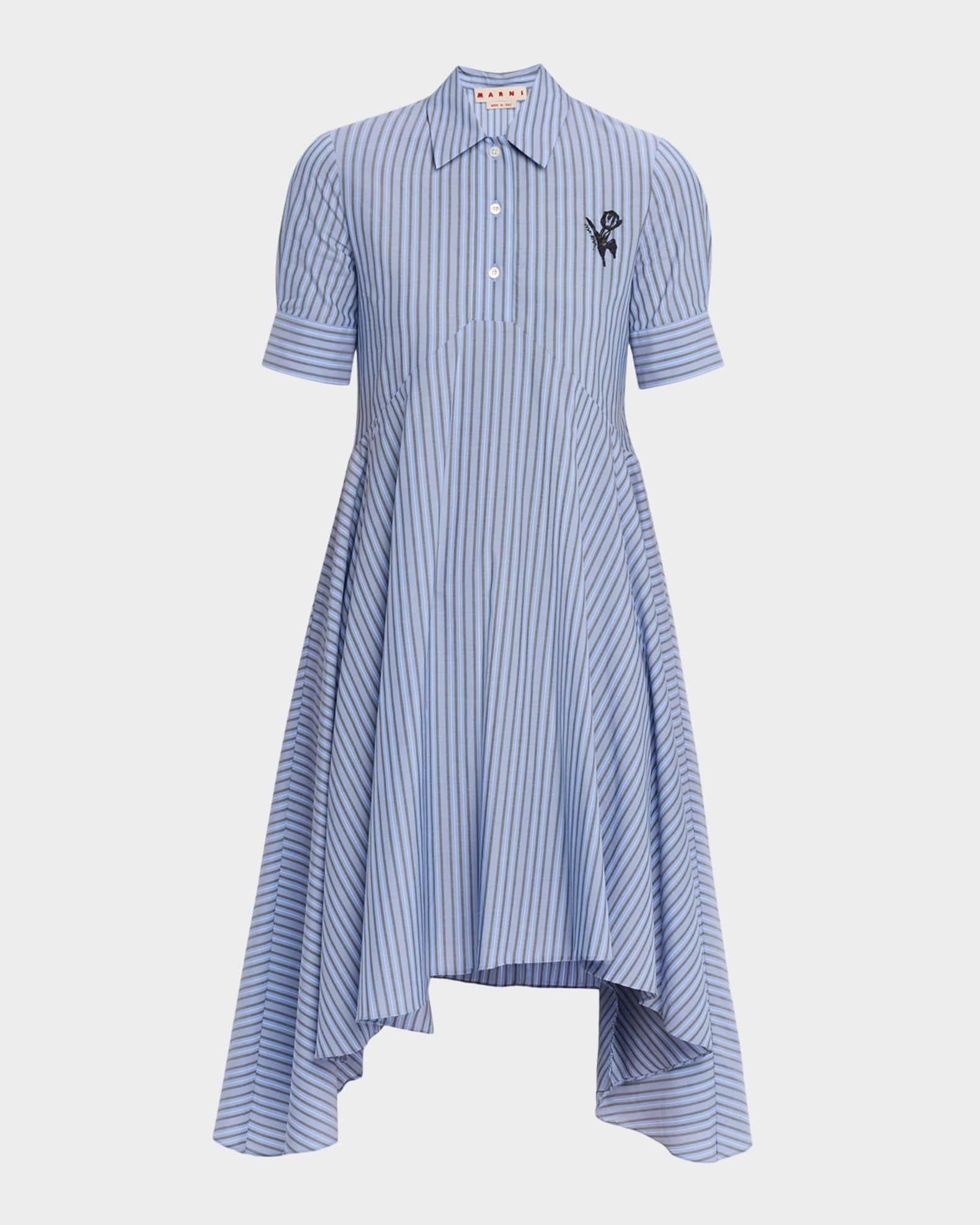 Marni Striped Cotton Short-Sleeve Midi Shirtdress | Neiman Marcus