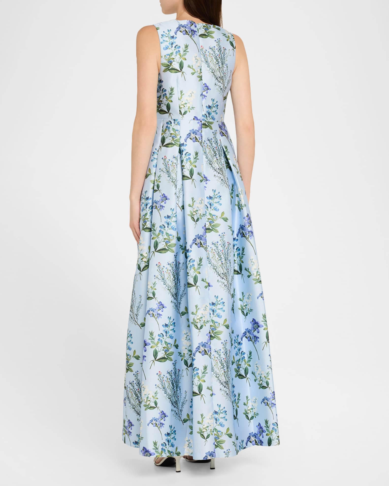 Sachin & Babi Noir Brooke Pleated Floral-Print Mikado Gown | Neiman Marcus