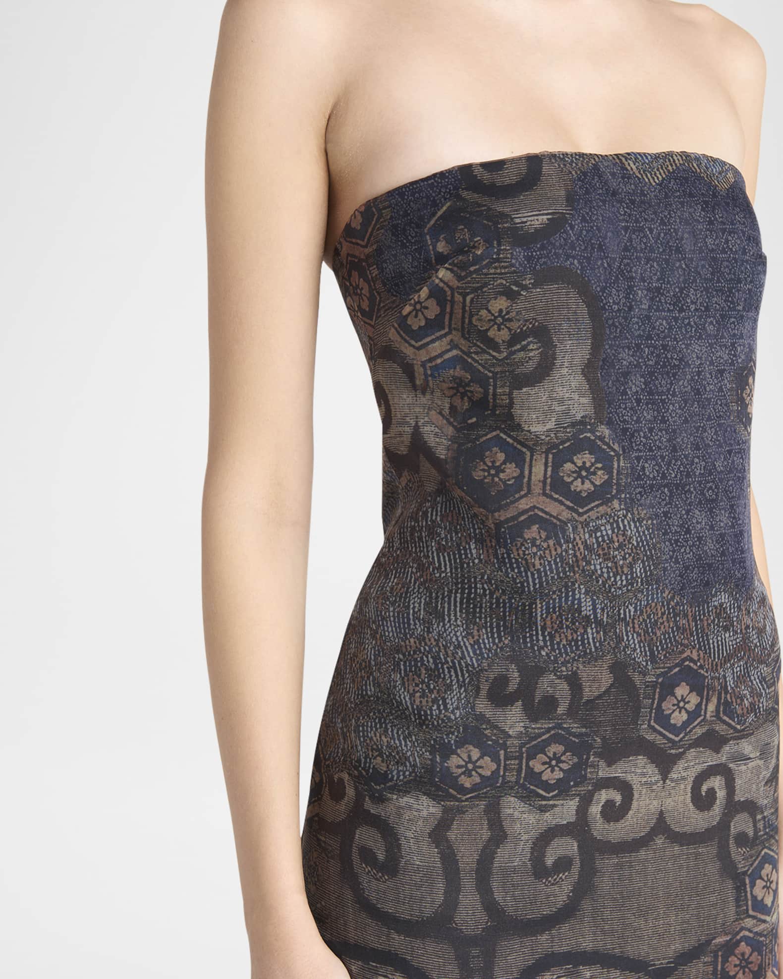Giorgio Armani Strapless Tile-Print Silk Gown | Neiman Marcus