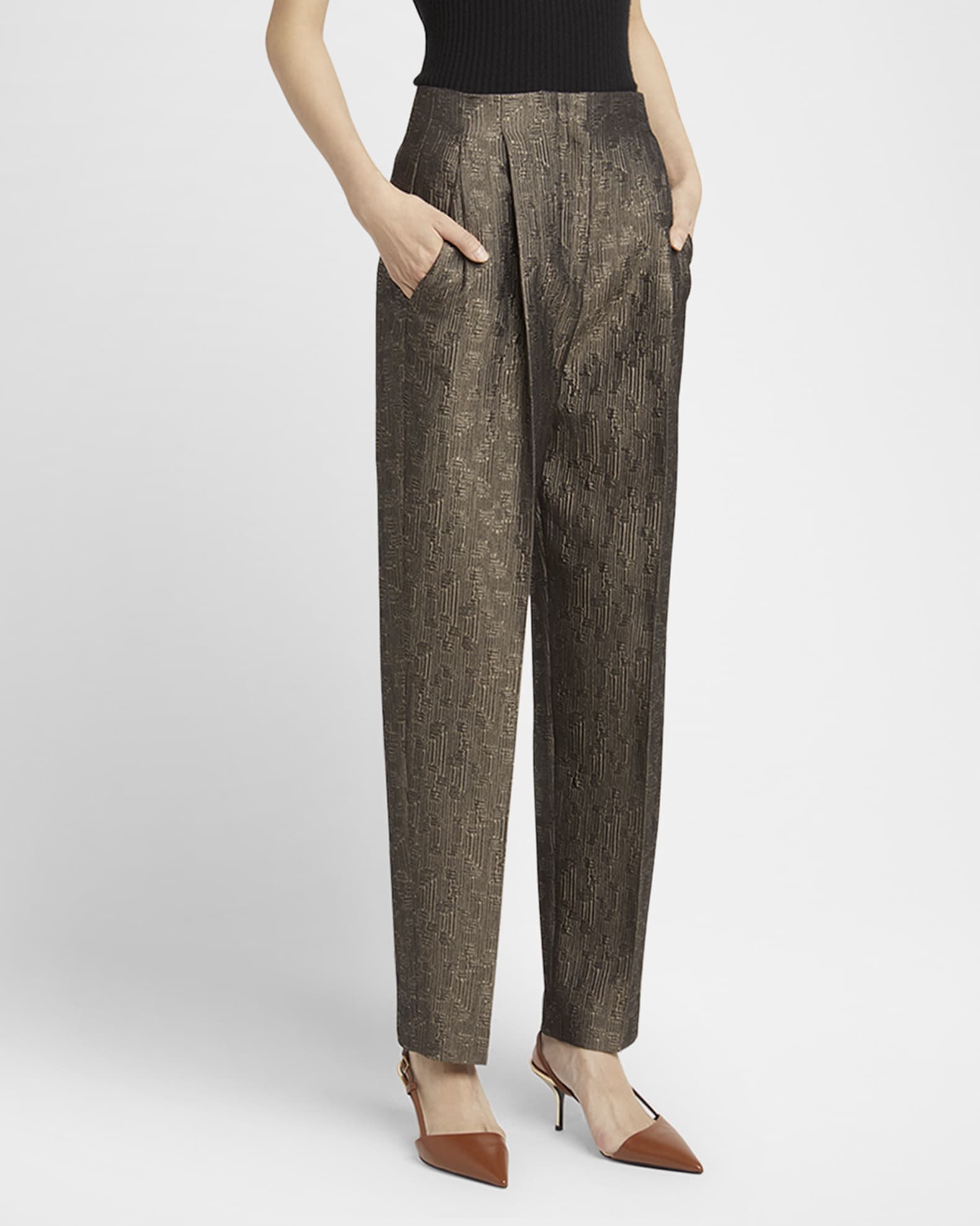 Giorgio Armani Geo Silk Jacquard Tapered-Leg Trousers | Neiman Marcus