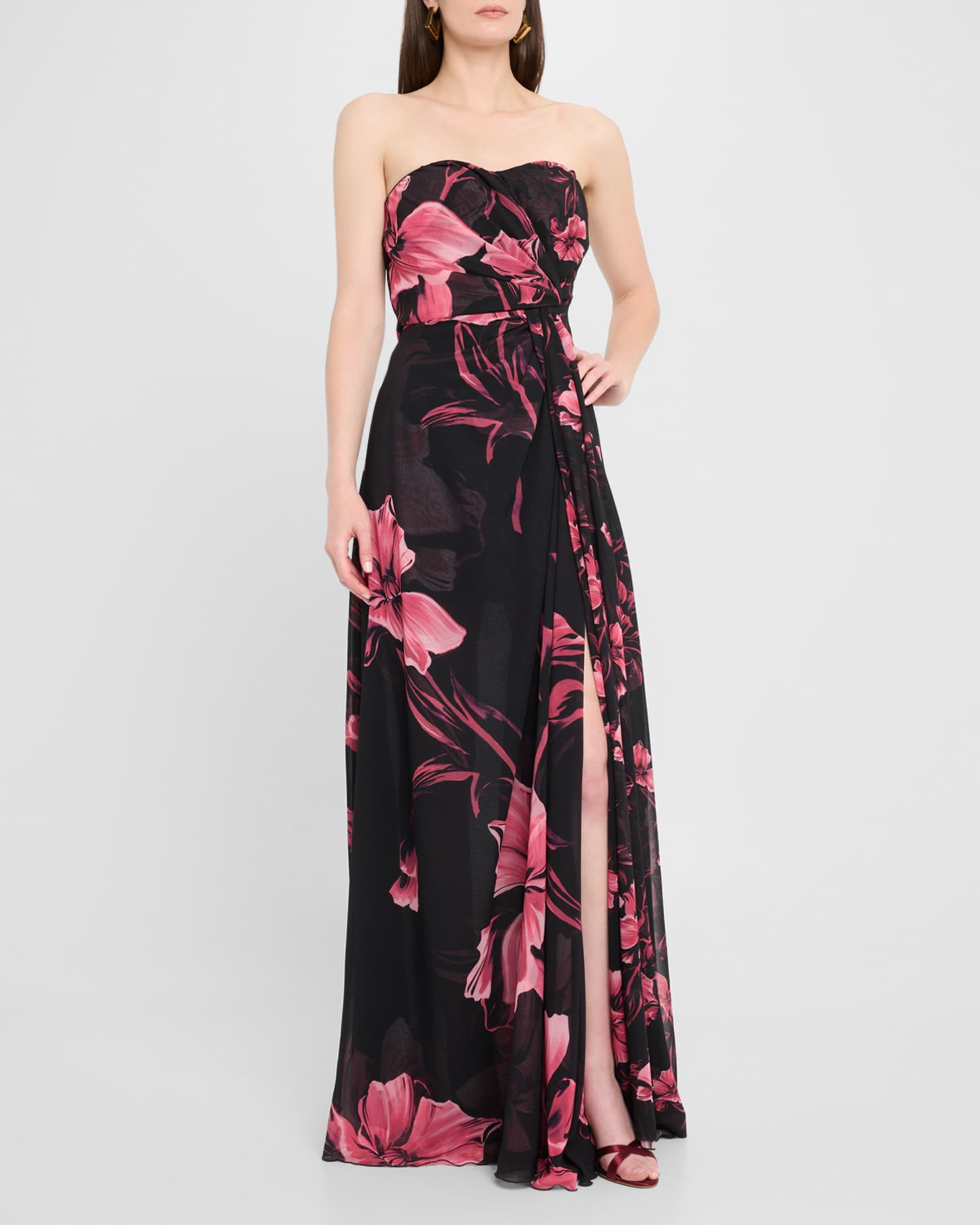 Chiara Boni La Petite Robe Strapless Floral-Print Georgette Gown ...
