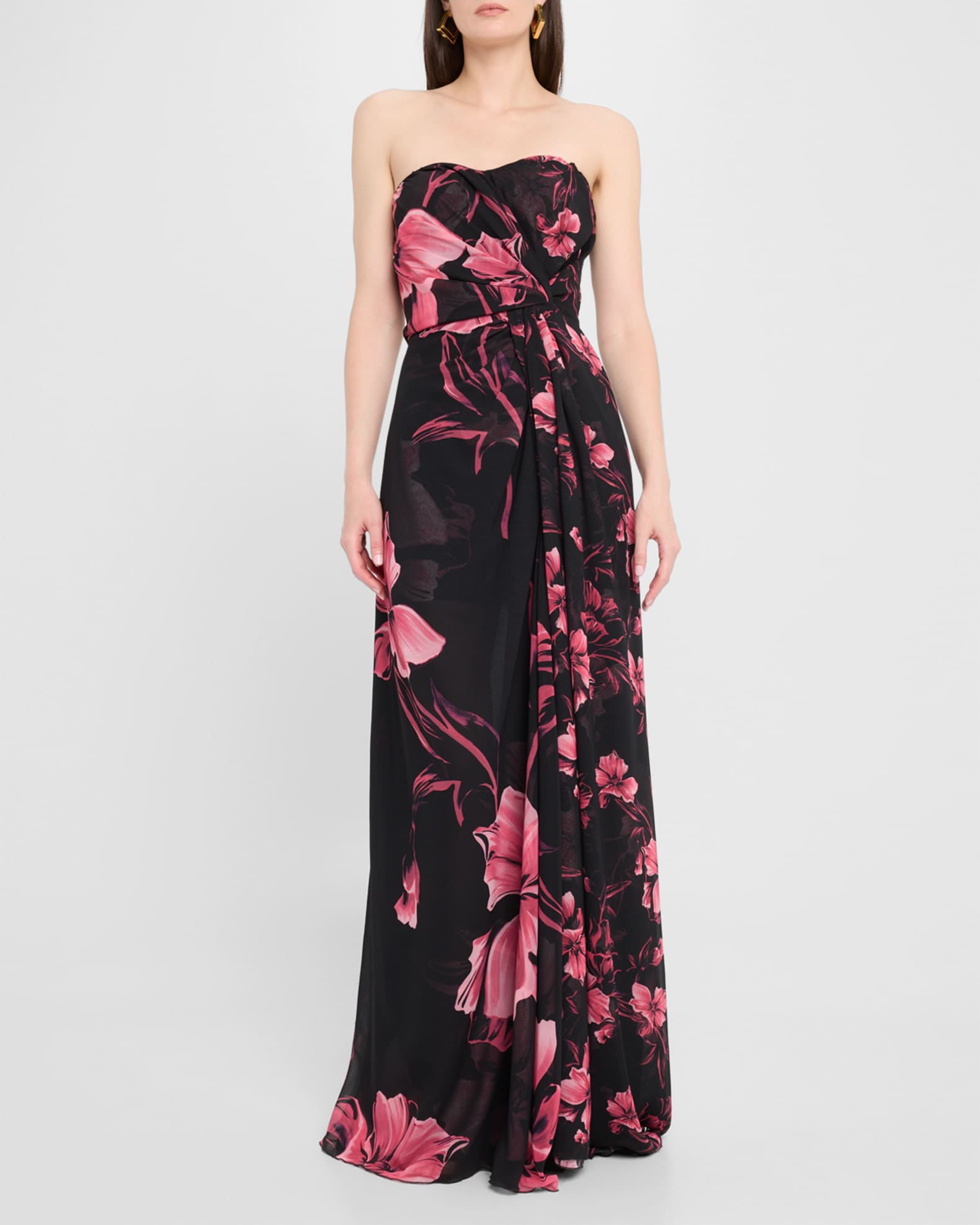 Chiara Boni La Petite Robe Strapless Floral-Print Georgette Gown ...