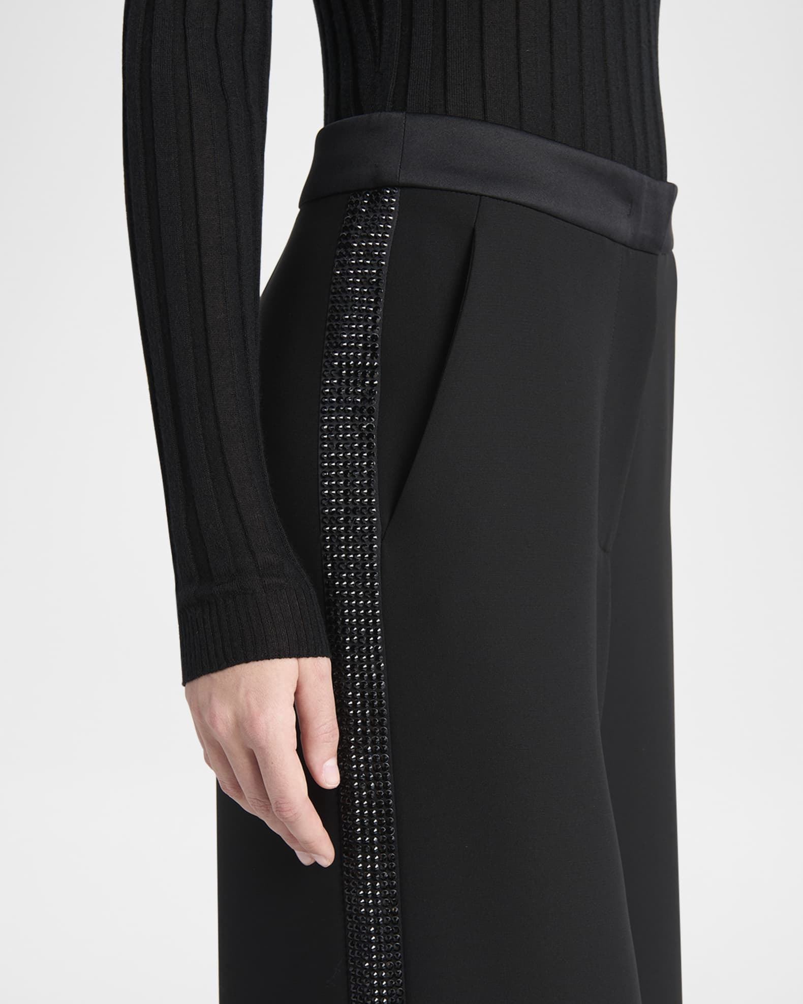 Giorgio Armani Wide-Leg Beaded Silk Tuxedo Pants | Neiman Marcus