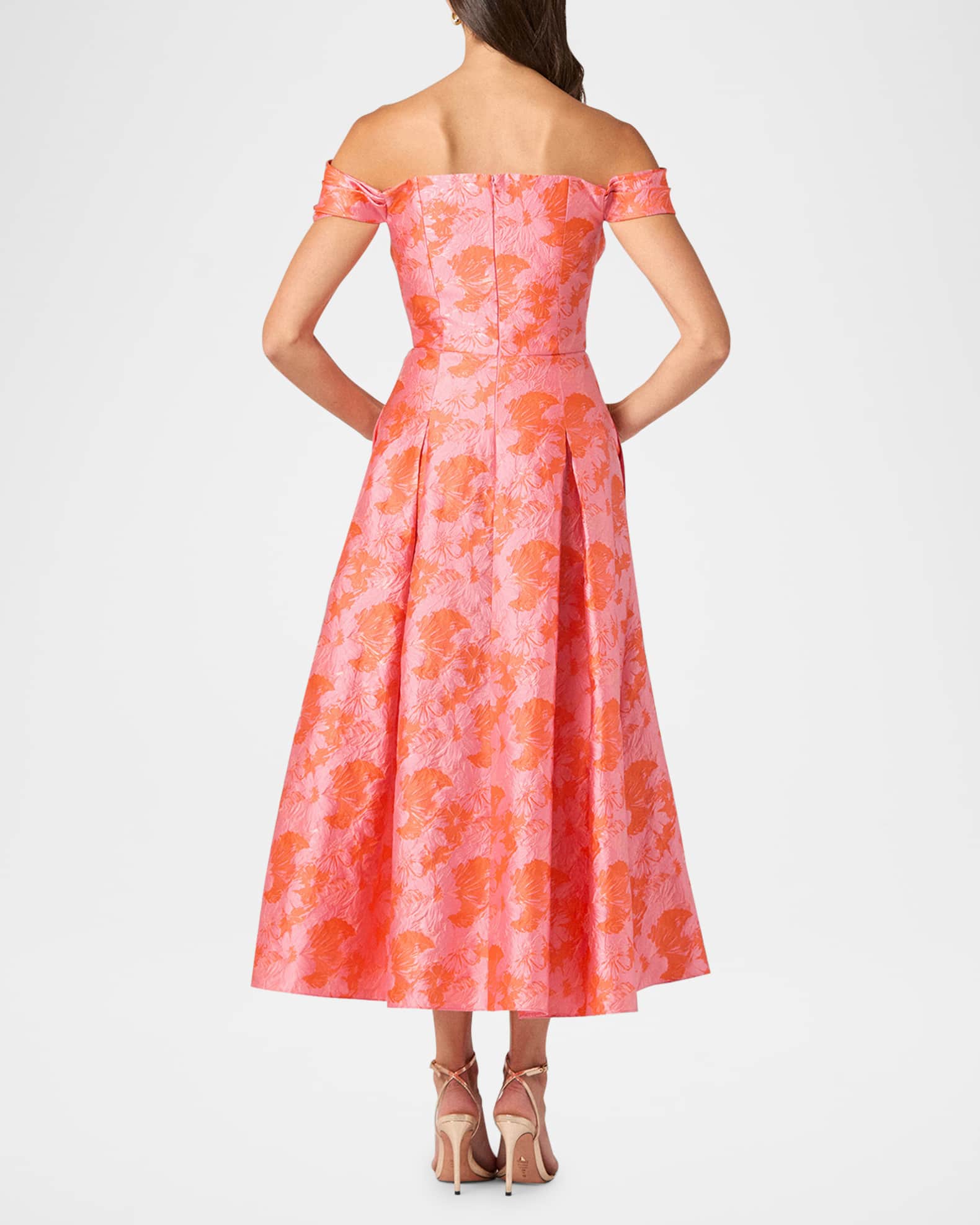 Shoshanna Tropez Off-Shoulder Floral Jacquard Midi Dress | Neiman Marcus