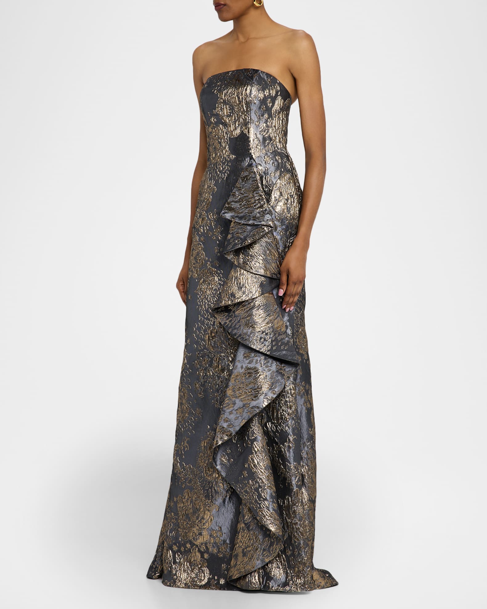 Jovani Strapless Metallic Jacquard Trumpet Gown | Neiman Marcus