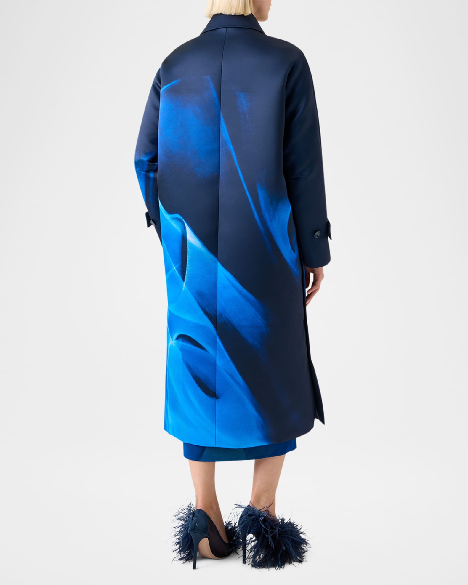Akris Elliot Silk Duchess Alysons Cyanotype-Print Oversized Coat ...