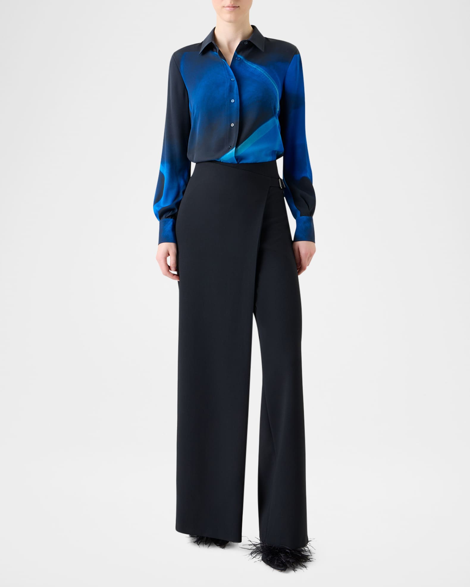 Akris Alysons Cyanotype Print Silk Button-Down Blouse | Neiman Marcus