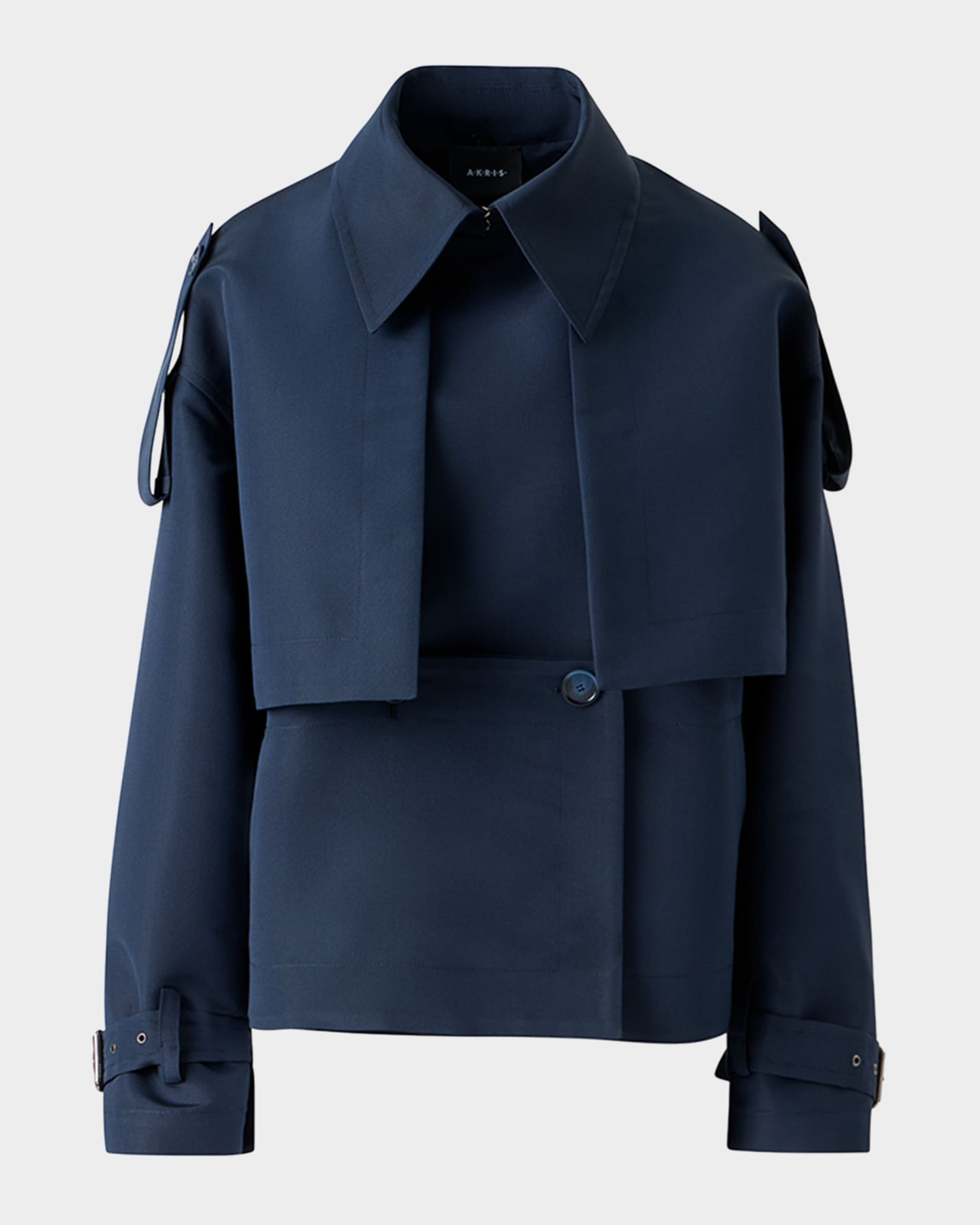 trench coat buttoned to the top