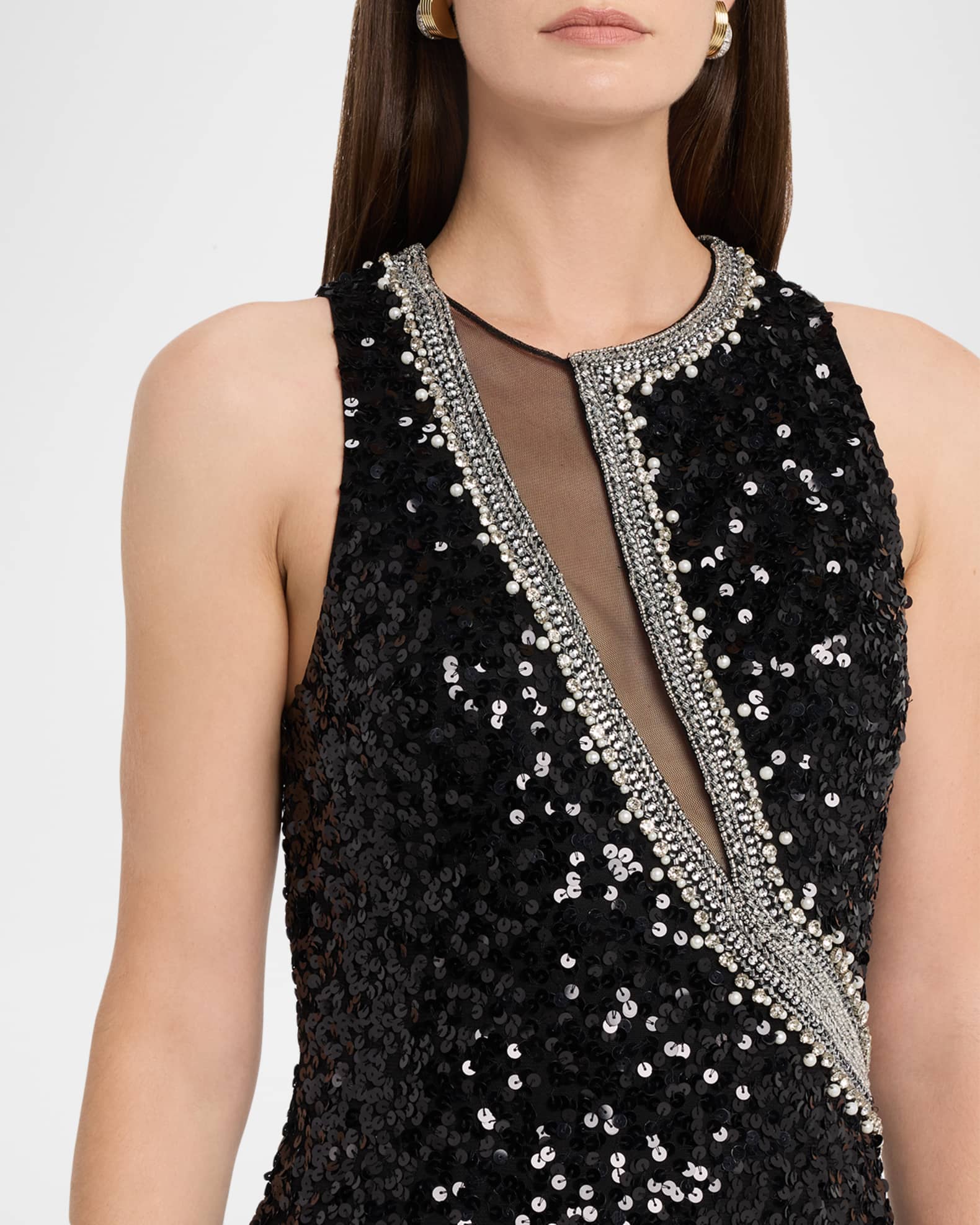Aidan Mattox Bead-Trim Sequin Column Gown | Neiman Marcus