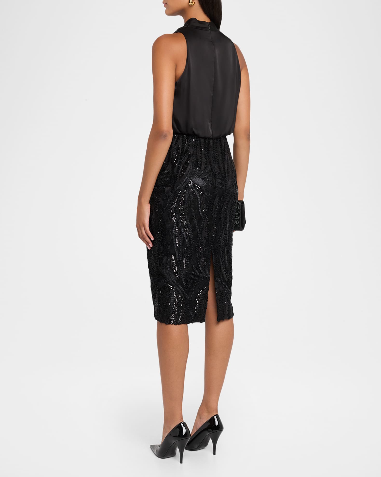 Aidan Mattox Sequin-Embroidered Cowl Midi Dress | Neiman Marcus
