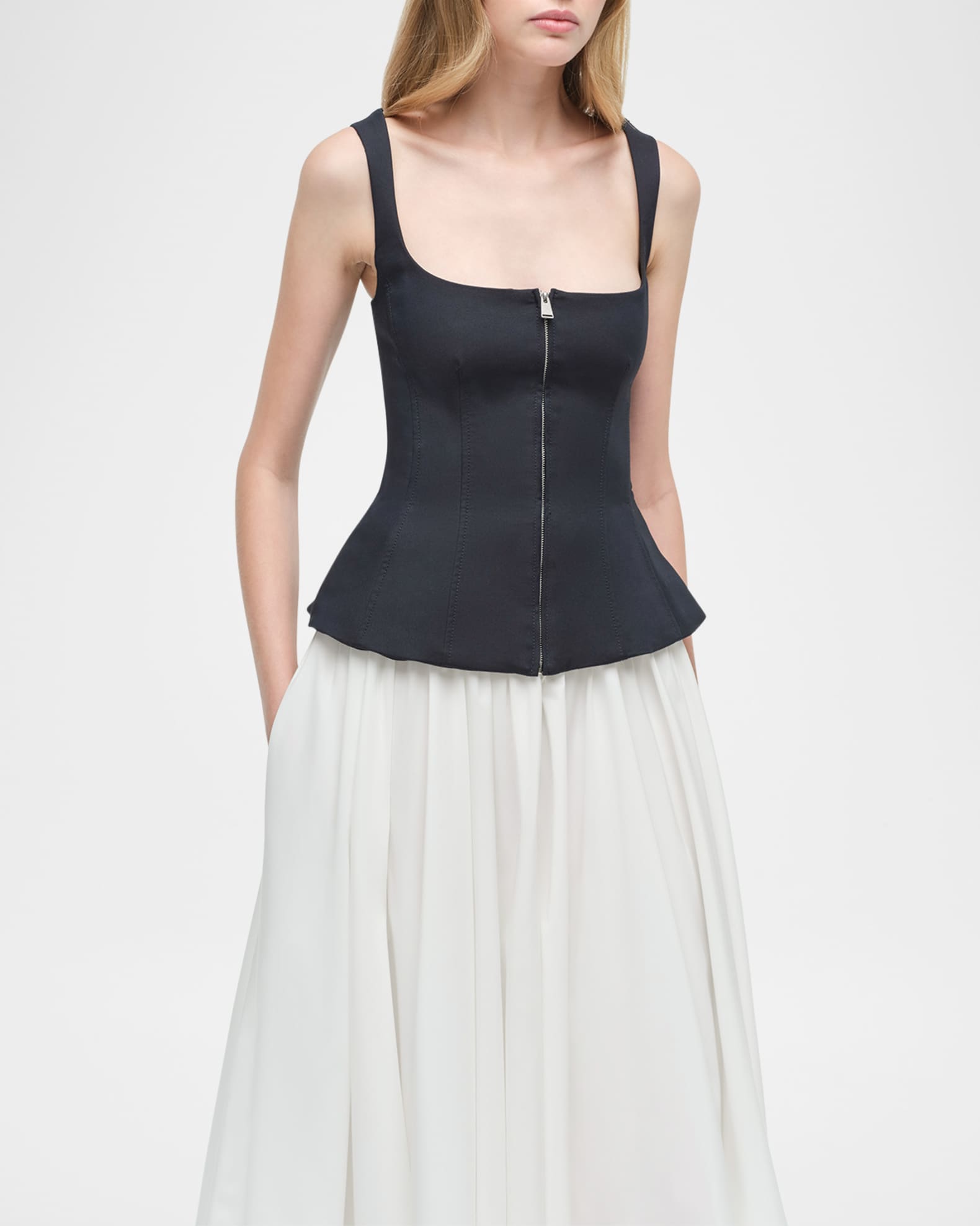 SIMKHAI Jolynn Sleeveless Zip Midi Dress | Neiman Marcus