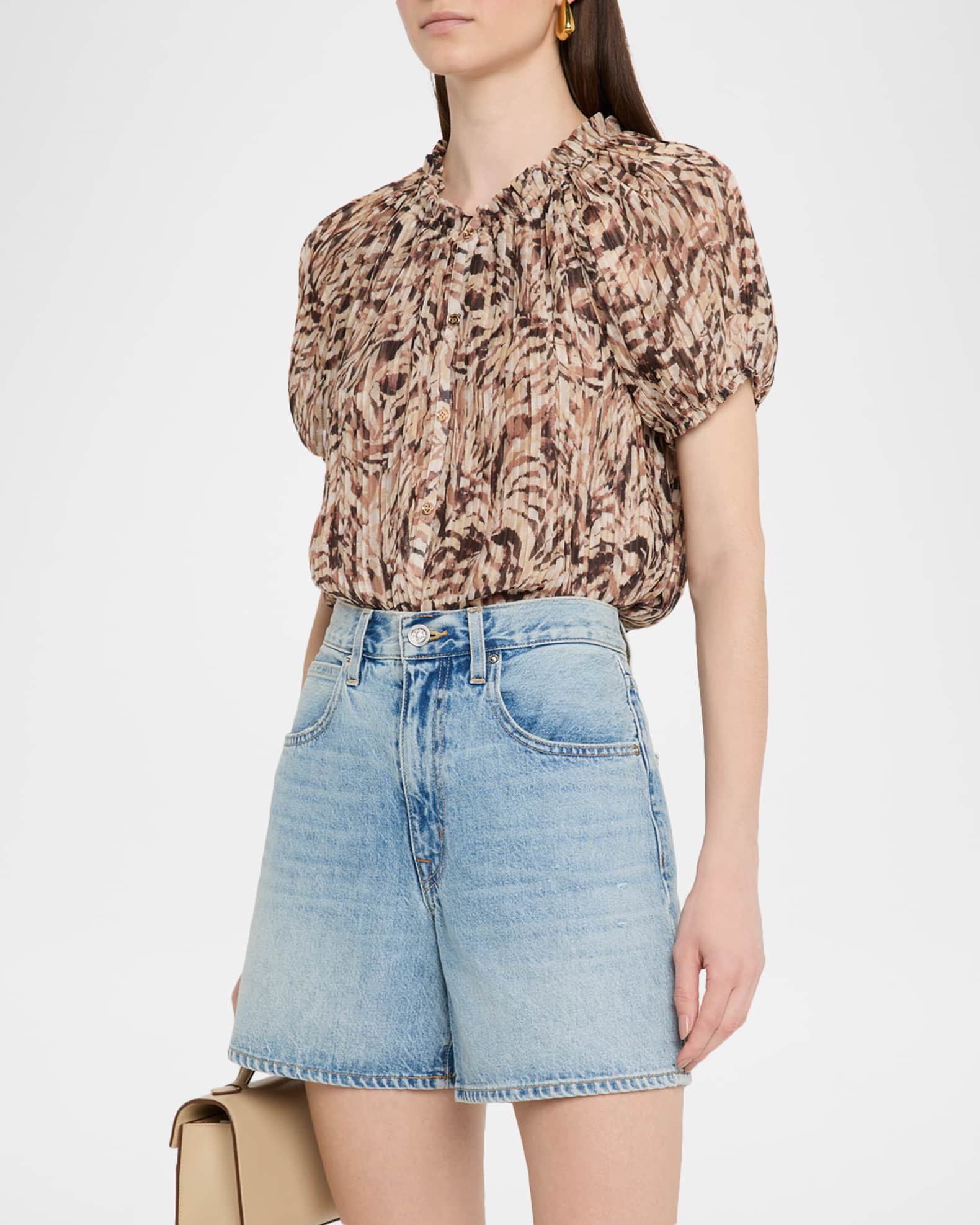 Ramy Brook Soraya Pleated Puff-Sleeve Blouse | Neiman Marcus