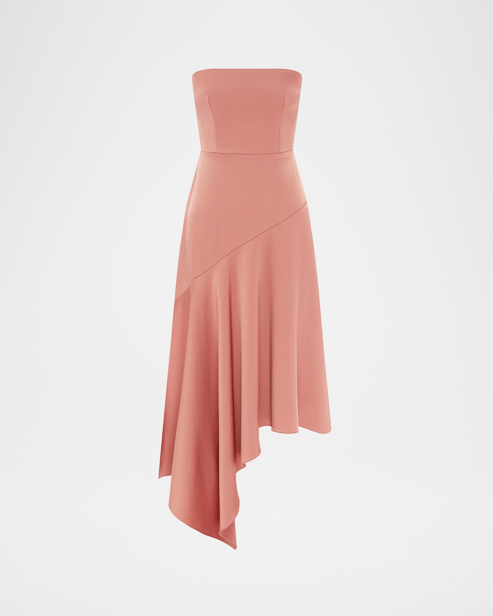 Alex Perry Strapless Asymmetric Satin Crepe Midi Dress | Neiman Marcus