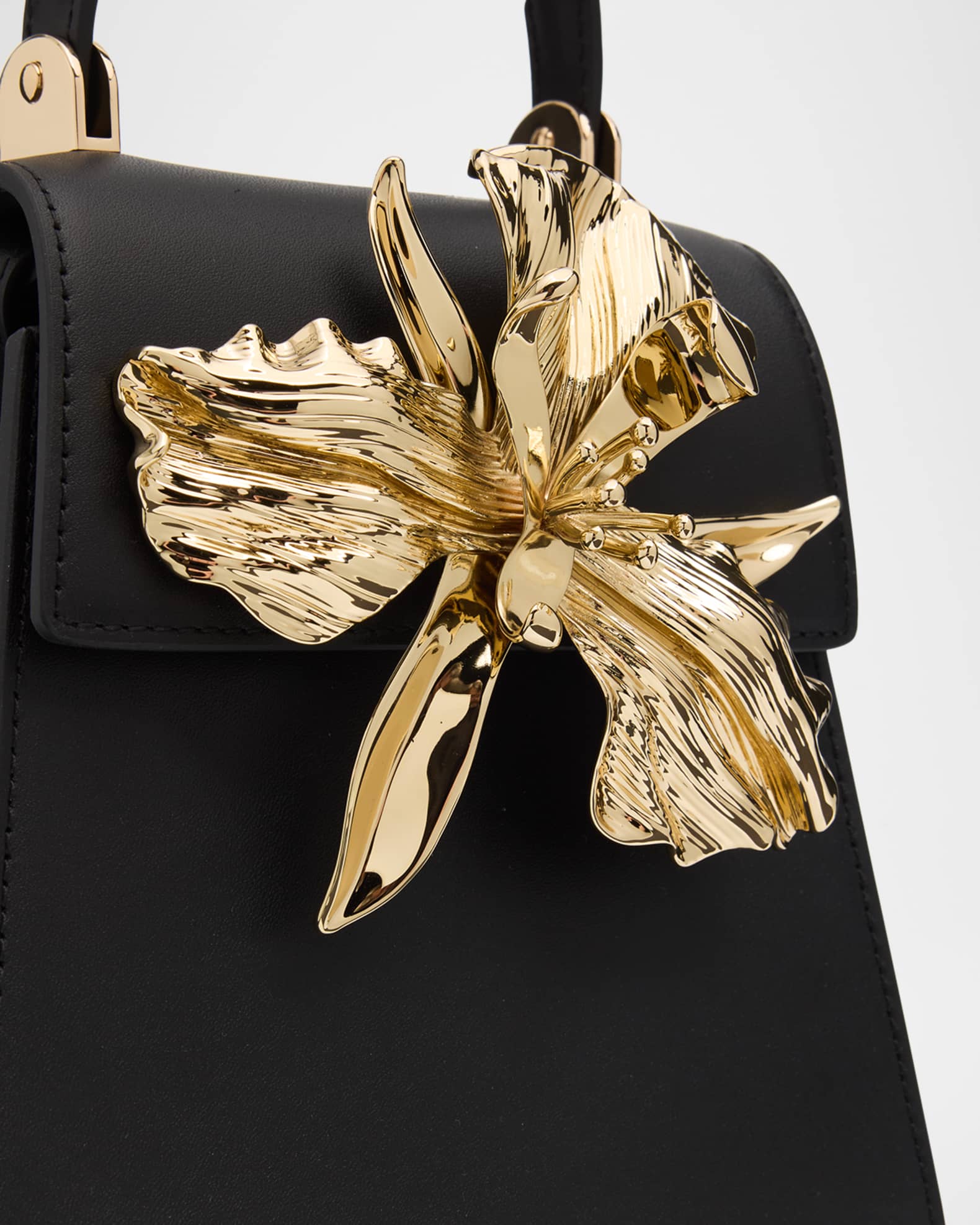 Cult Gaia Emilia Flower-Embellished Leather Top-Handle Bag | Neiman Marcus