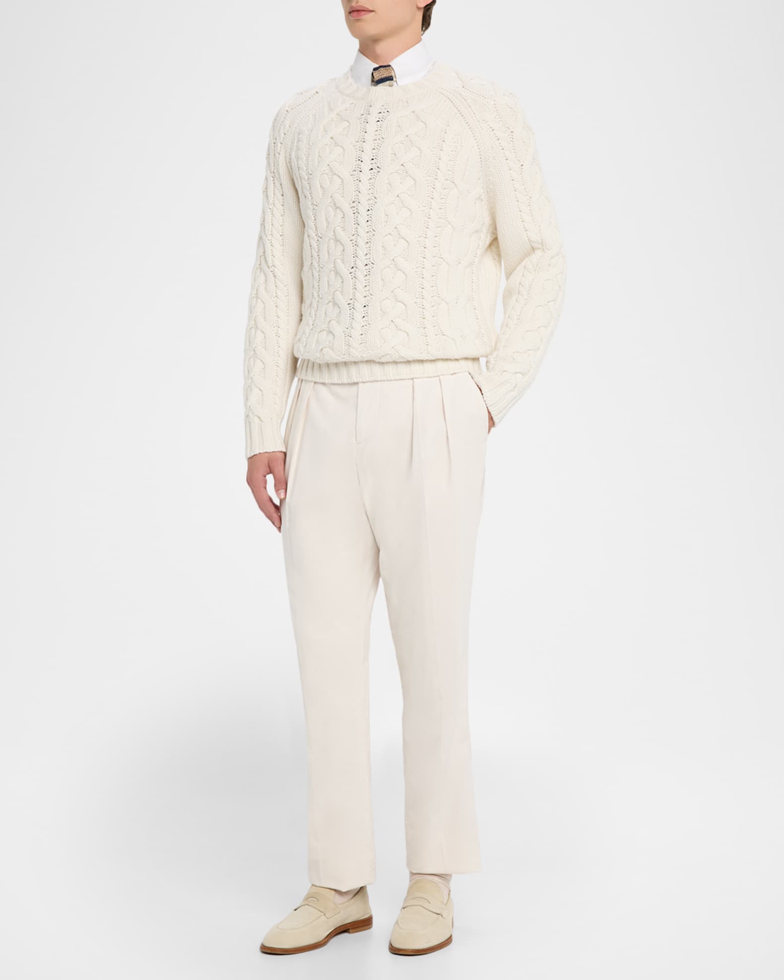 Brunello Cucinelli Men's High-Rise Corduroy Pleated Pants | Neiman Marcus