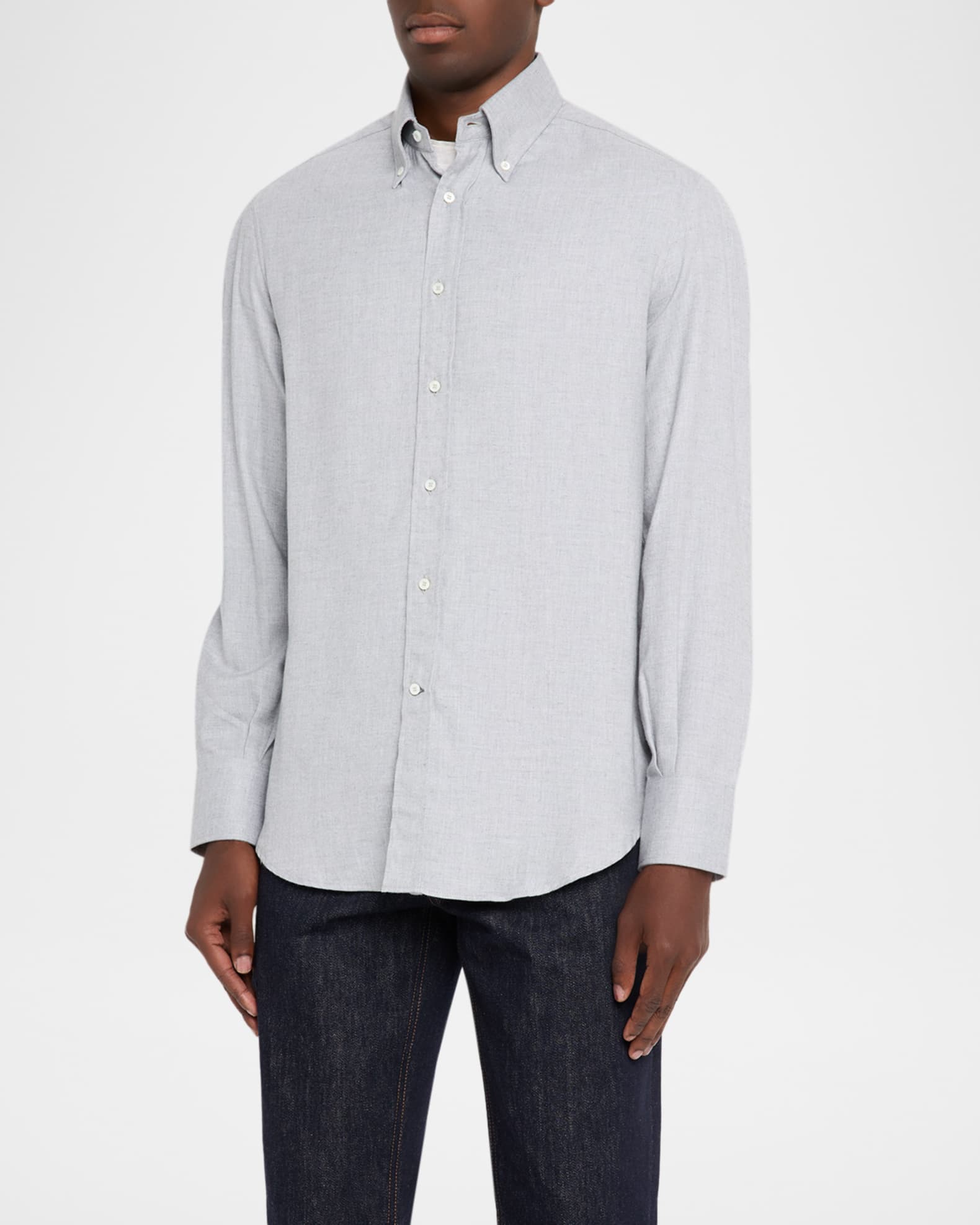 Brunello Cucinelli Men's Micro-Chevron Button-Collar Sport Shirt ...