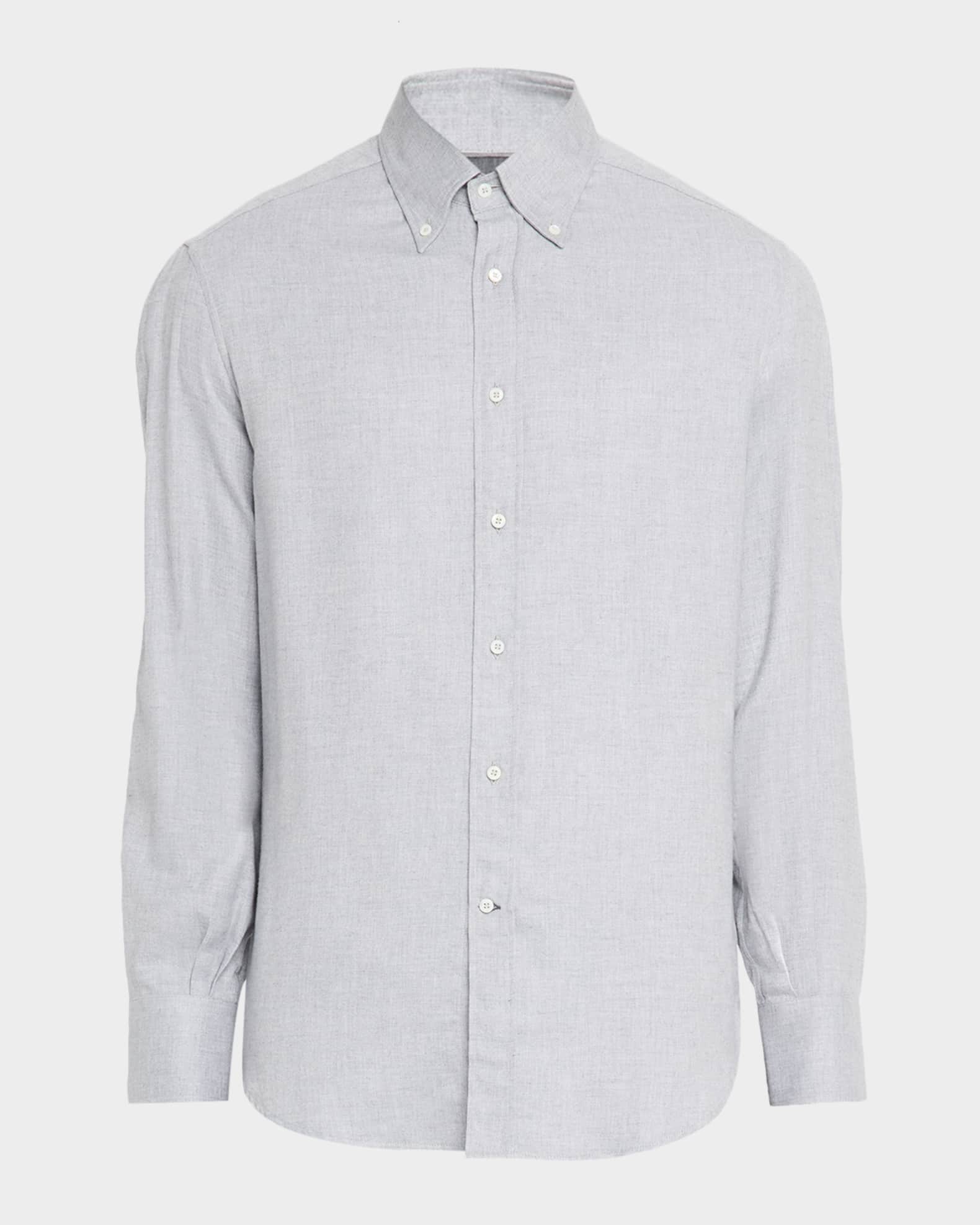 Brunello Cucinelli Men's Micro-Chevron Button-Collar Sport Shirt ...