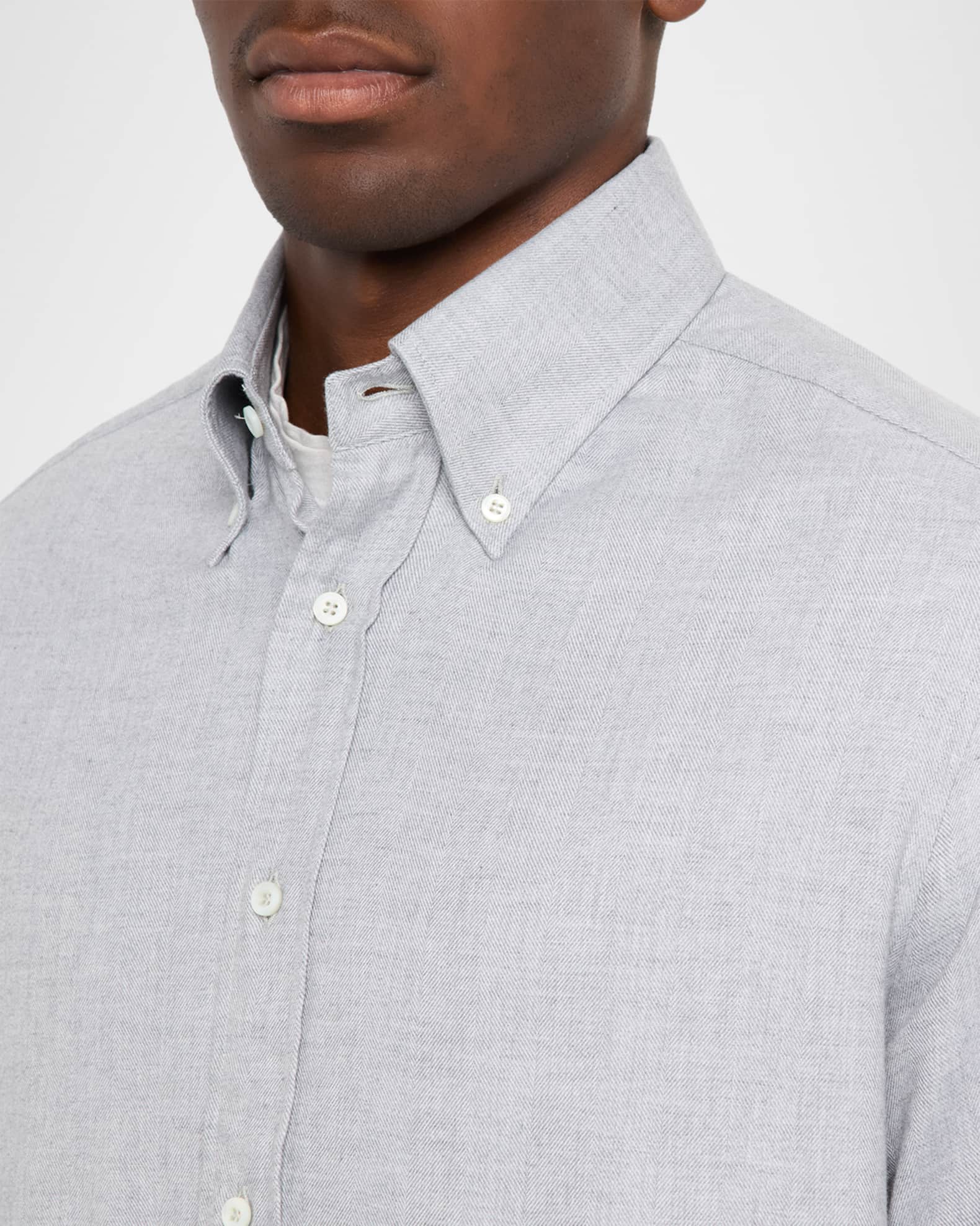 Brunello Cucinelli Men's Micro-Chevron Button-Collar Sport Shirt ...