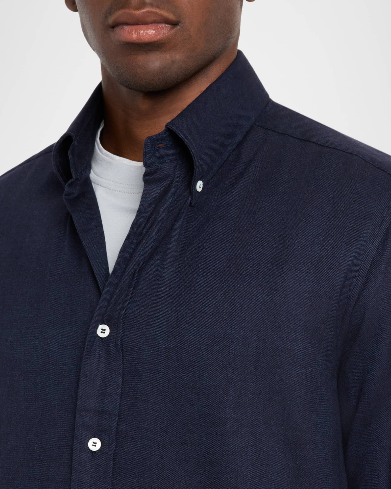 Brunello Cucinelli Men's Micro-Chevron Button-Collar Sport Shirt | Neiman Marcus