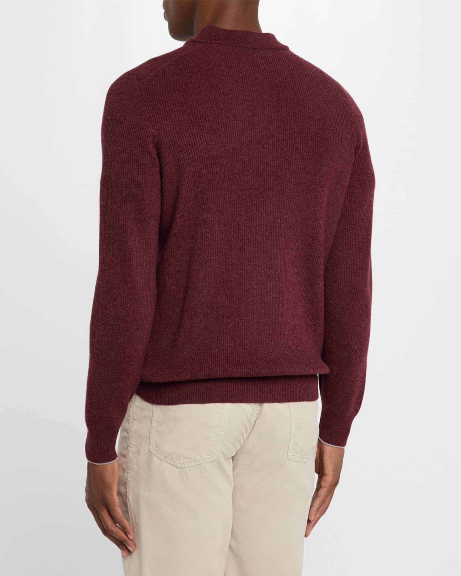 Brunello Cucinelli Men's Ribbed Cashmere Henley Sweater | Neiman Marcus