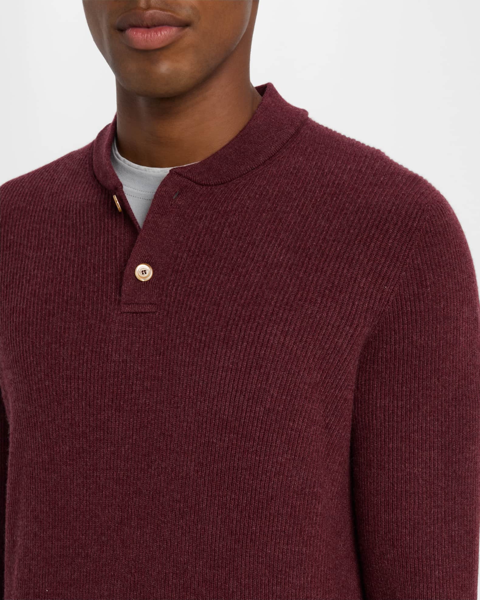 Brunello Cucinelli Men's Ribbed Cashmere Henley Sweater | Neiman Marcus