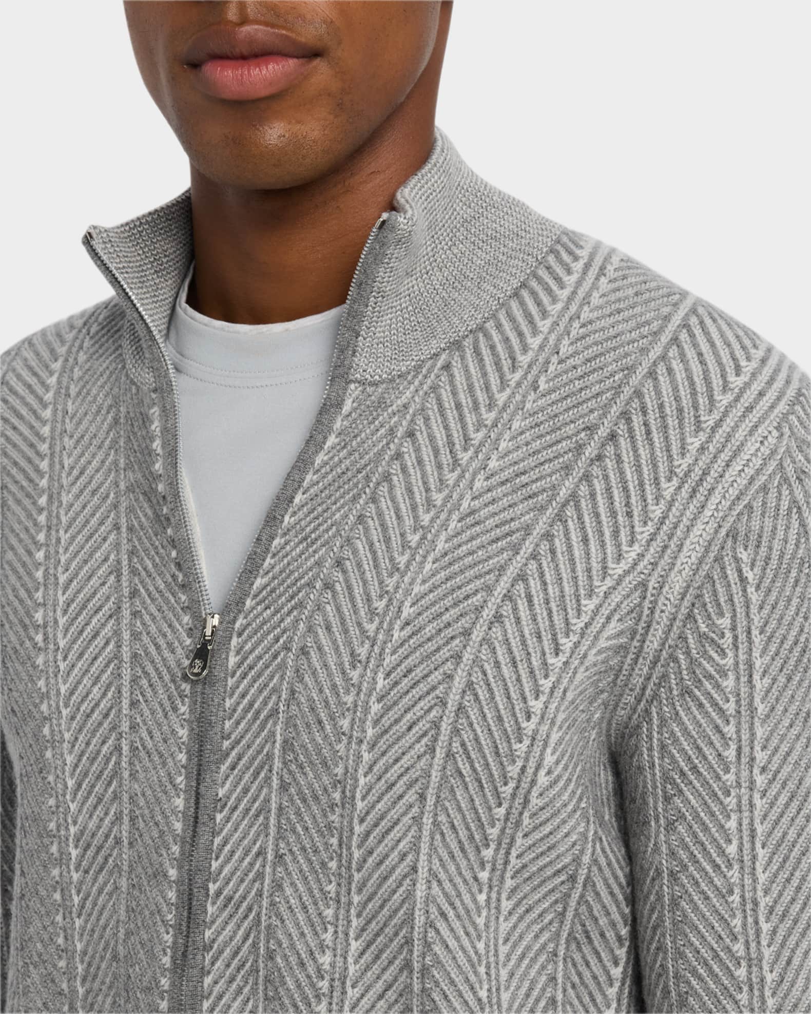Brunello Cucinelli Men's Cashmere Chevron Full-Zip Sweater | Neiman Marcus