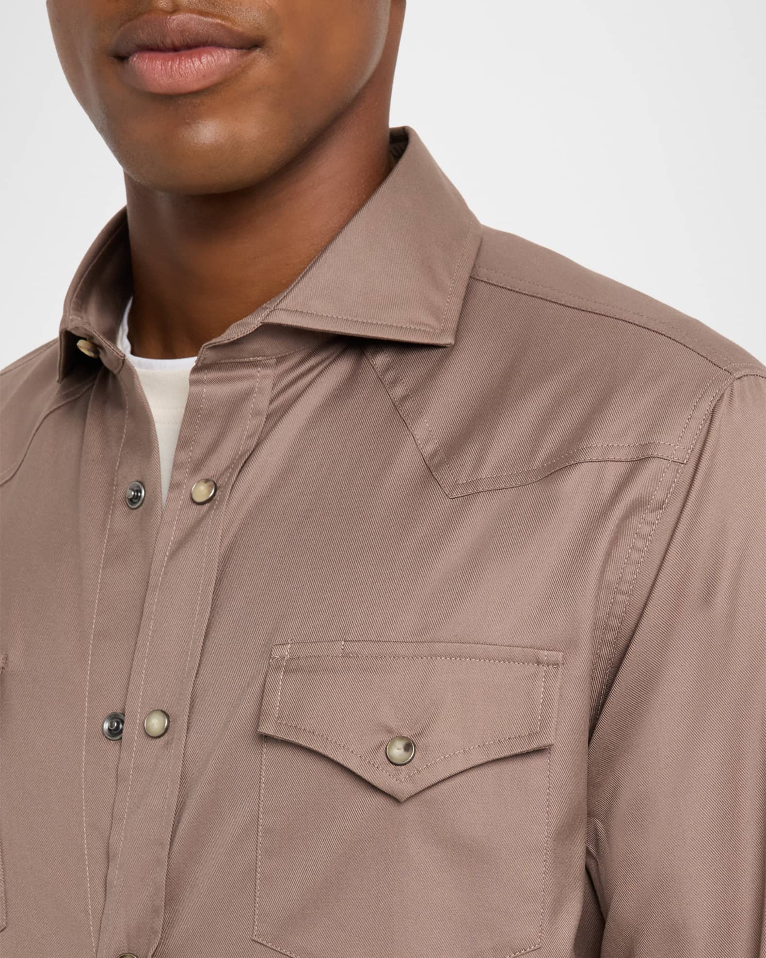 Brunello Cucinelli Men's Piece-Dyed Cotton Western Shirt | Neiman Marcus