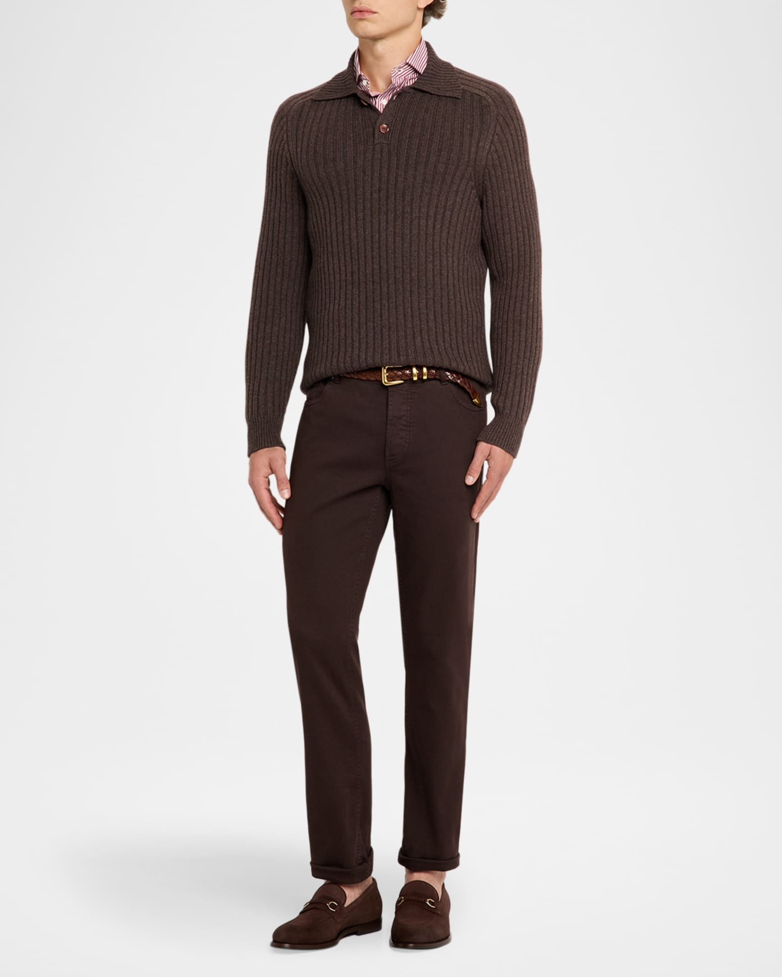 Brunello Cucinelli Men's Narrow Striped Long-Sleeve Shirt | Neiman Marcus