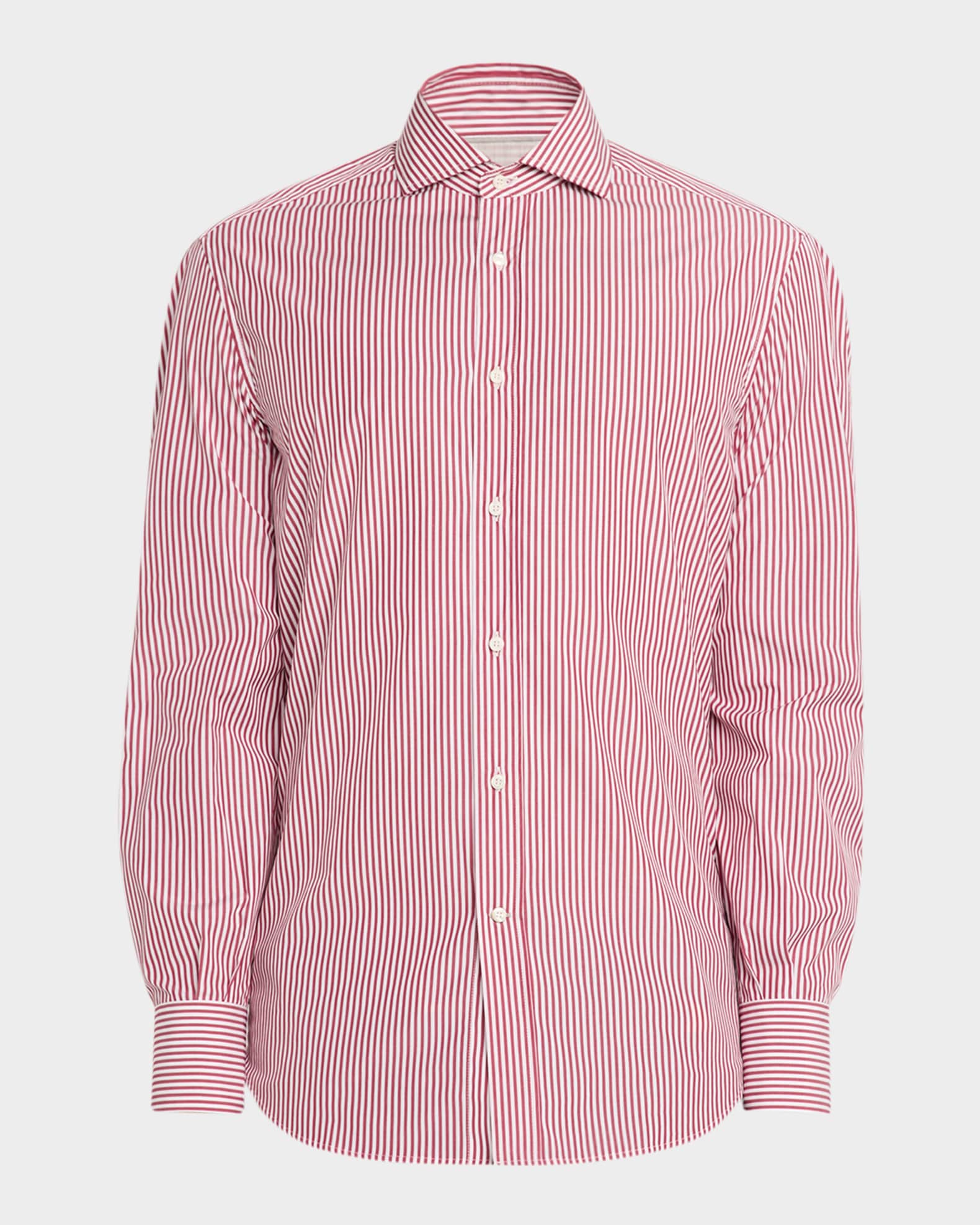Brunello Cucinelli Men's Narrow Striped Long-Sleeve Shirt | Neiman Marcus