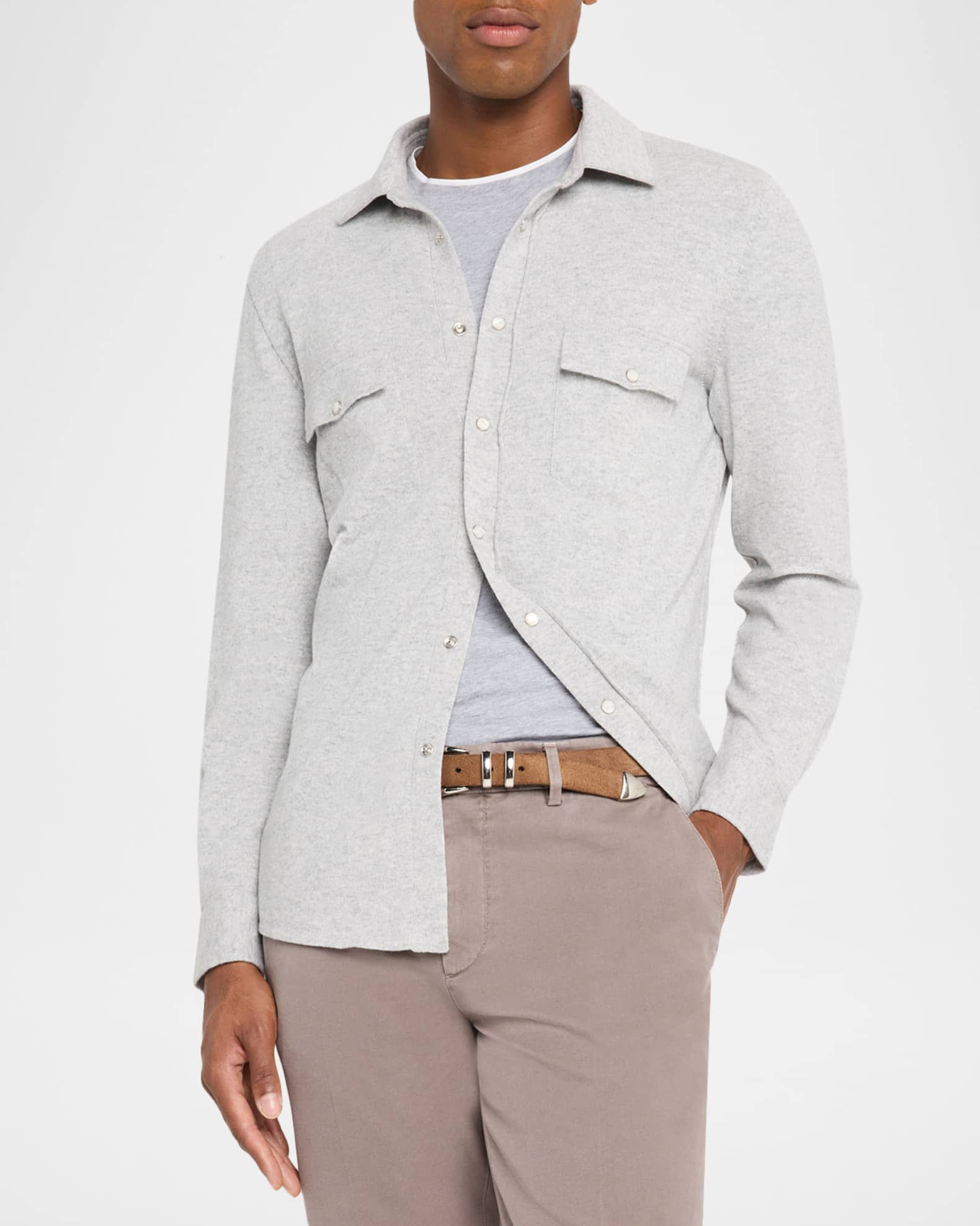 Brunello Cucinelli Men's Cashmere Wool Snap Front Western Shirt ...