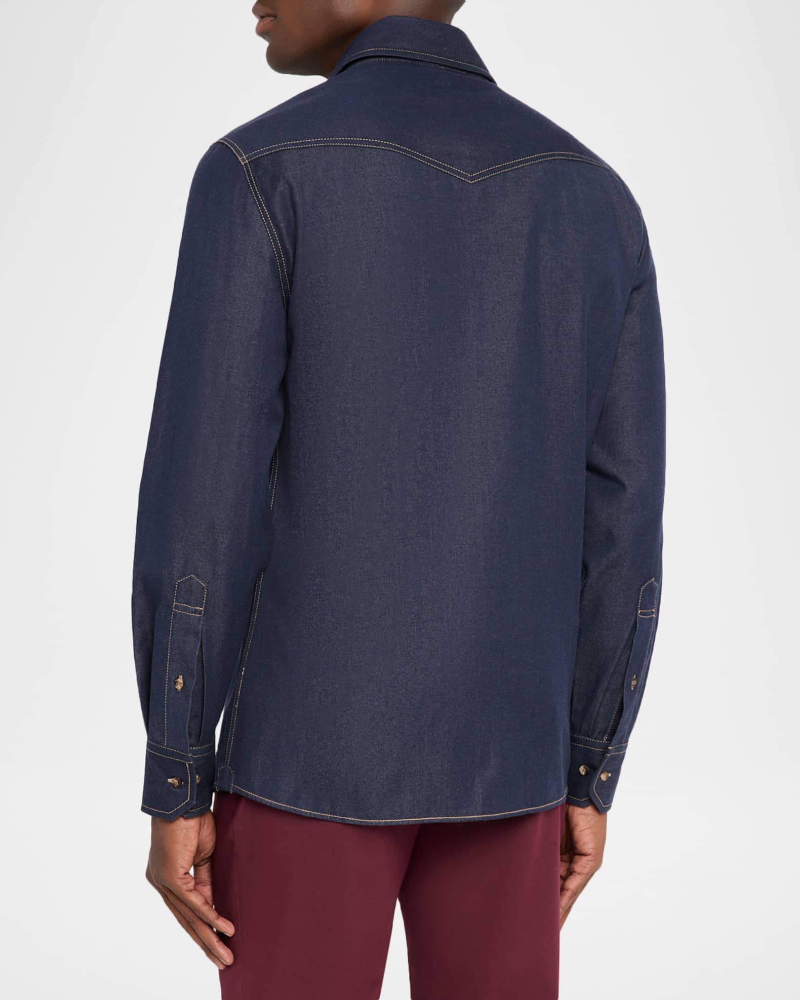 Brunello Cucinelli Men's Denim Snap-Front Western Shirt | Neiman Marcus
