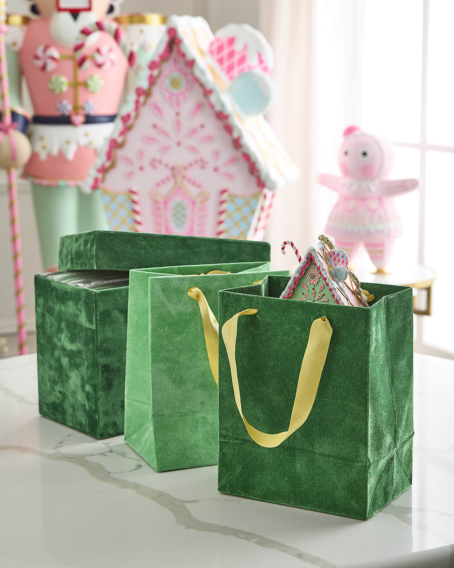 Glitterville Patisserie Green Flocked Gift Bags, Set of 10 | Neiman Marcus