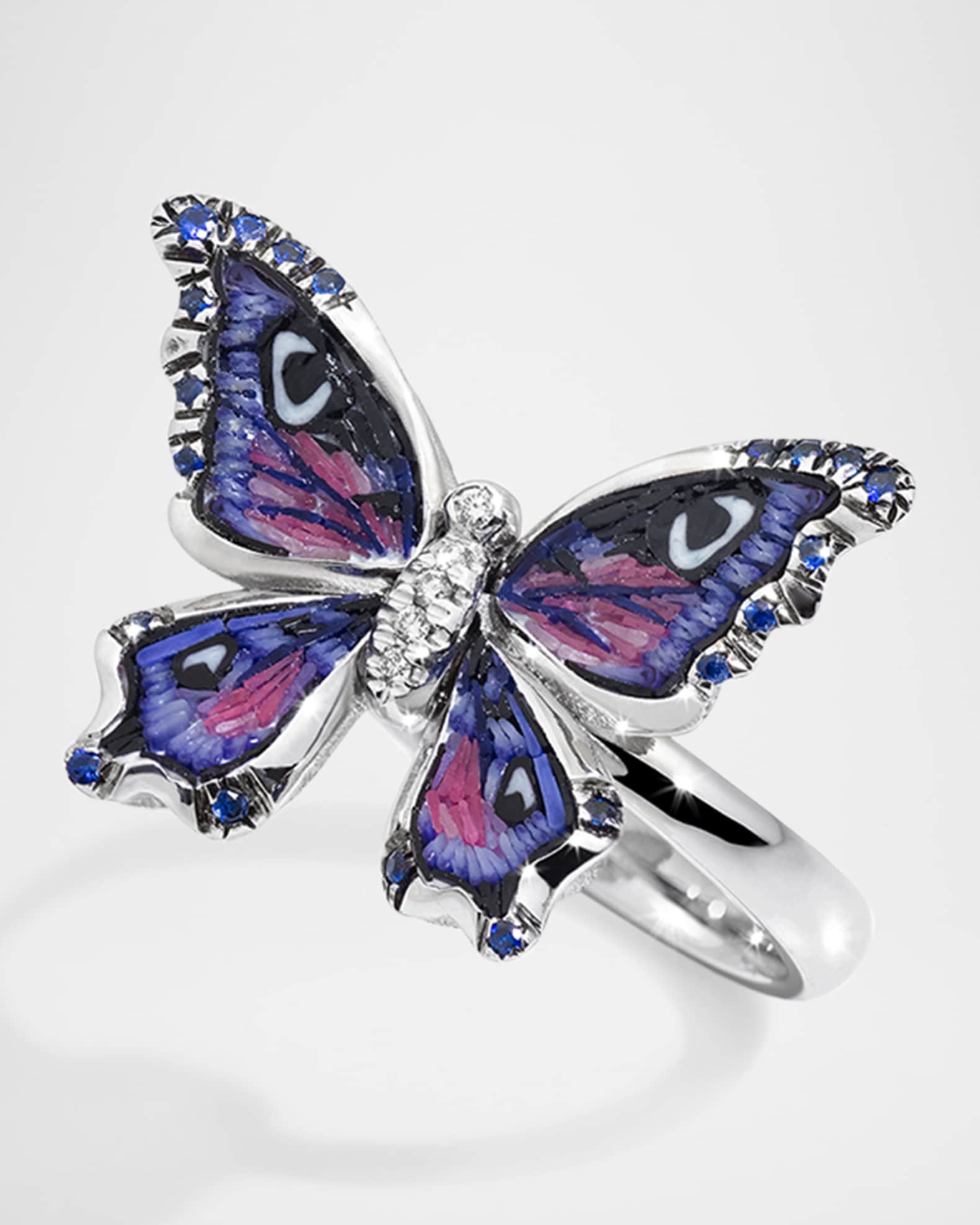Sicis Jewels 18K White Gold Nymphalia Purple Emperor Small Ring with Micro Mosaic, Diamonds and ...