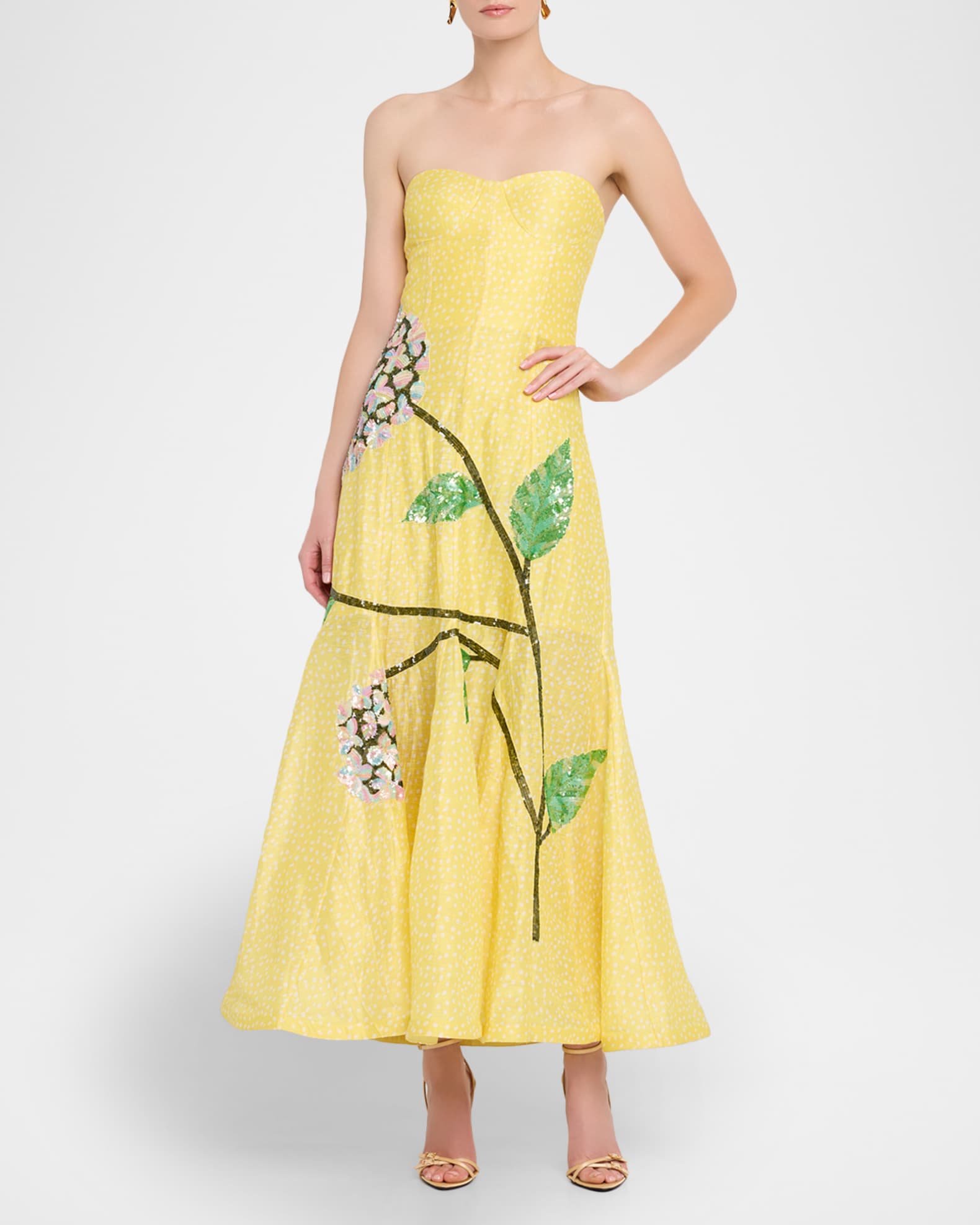 La Fuori Hydrangea Embellished Polka-Dot Organza Strapless Gown ...