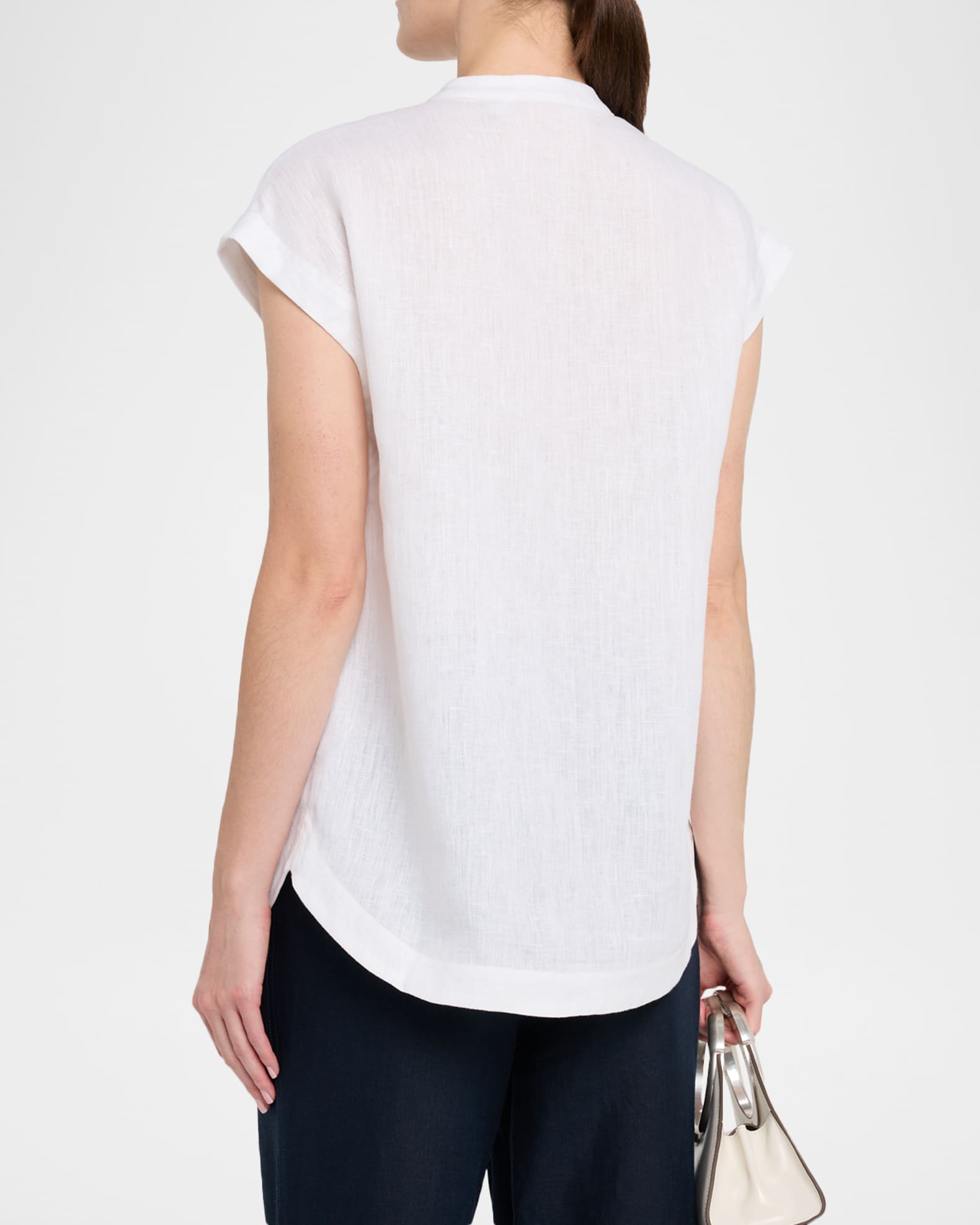 Silvia Tcherassi Adele Flower Embroidered Cap-Sleeve Linen Blouse | Neiman Marcus