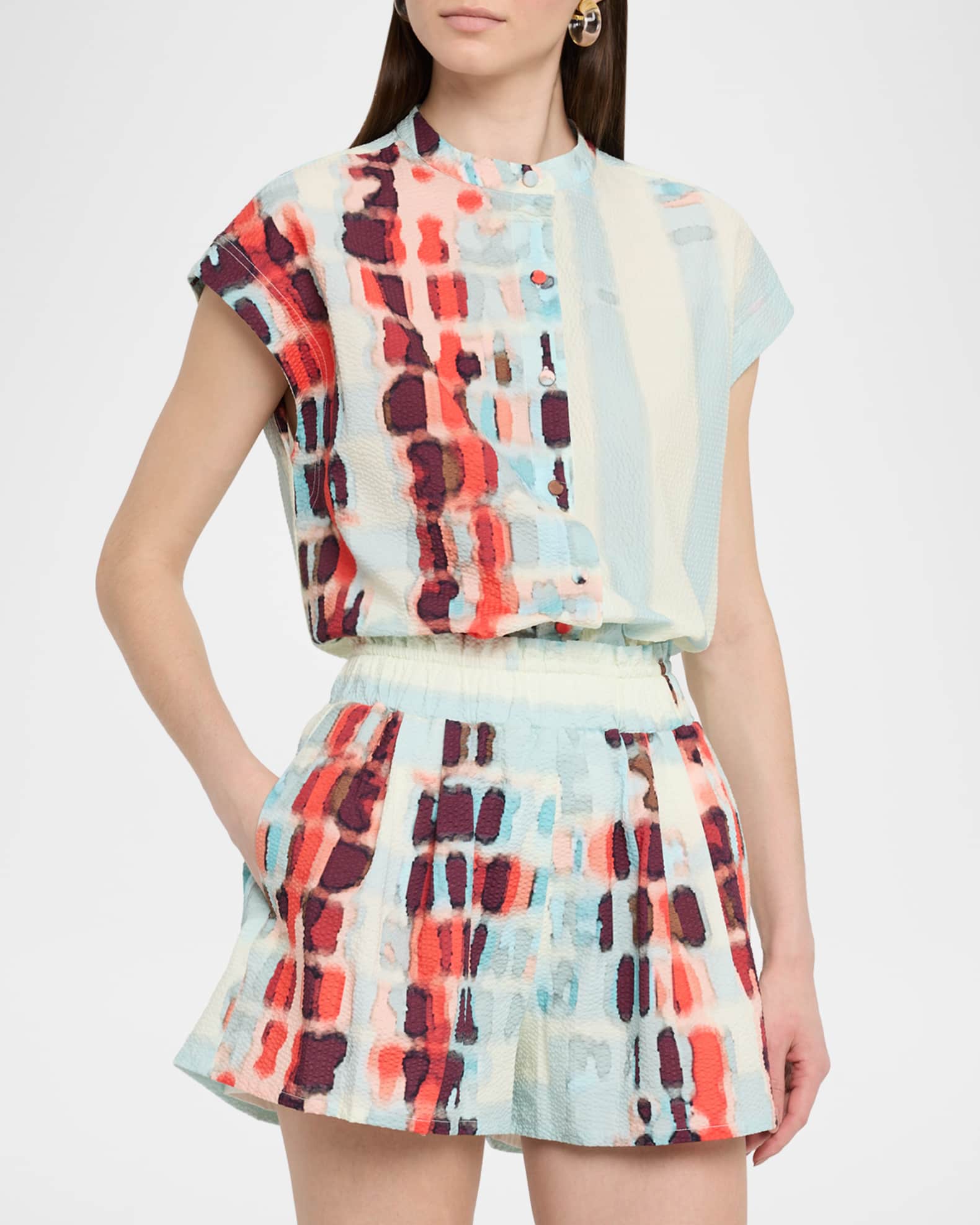 Silvia Tcherassi Adele Short-Sleeve Textured Blouse | Neiman Marcus