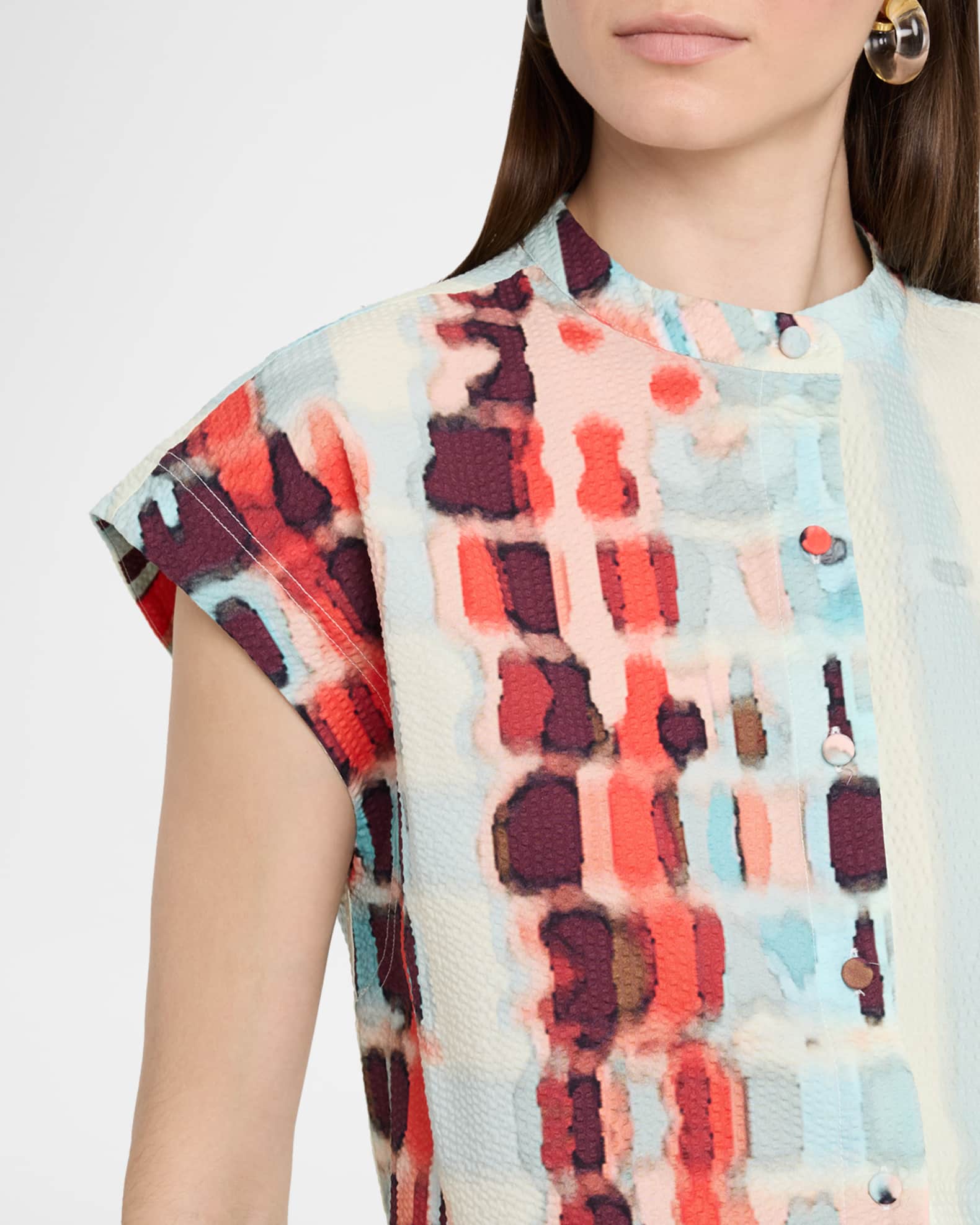 Silvia Tcherassi Adele Short-Sleeve Textured Blouse | Neiman Marcus