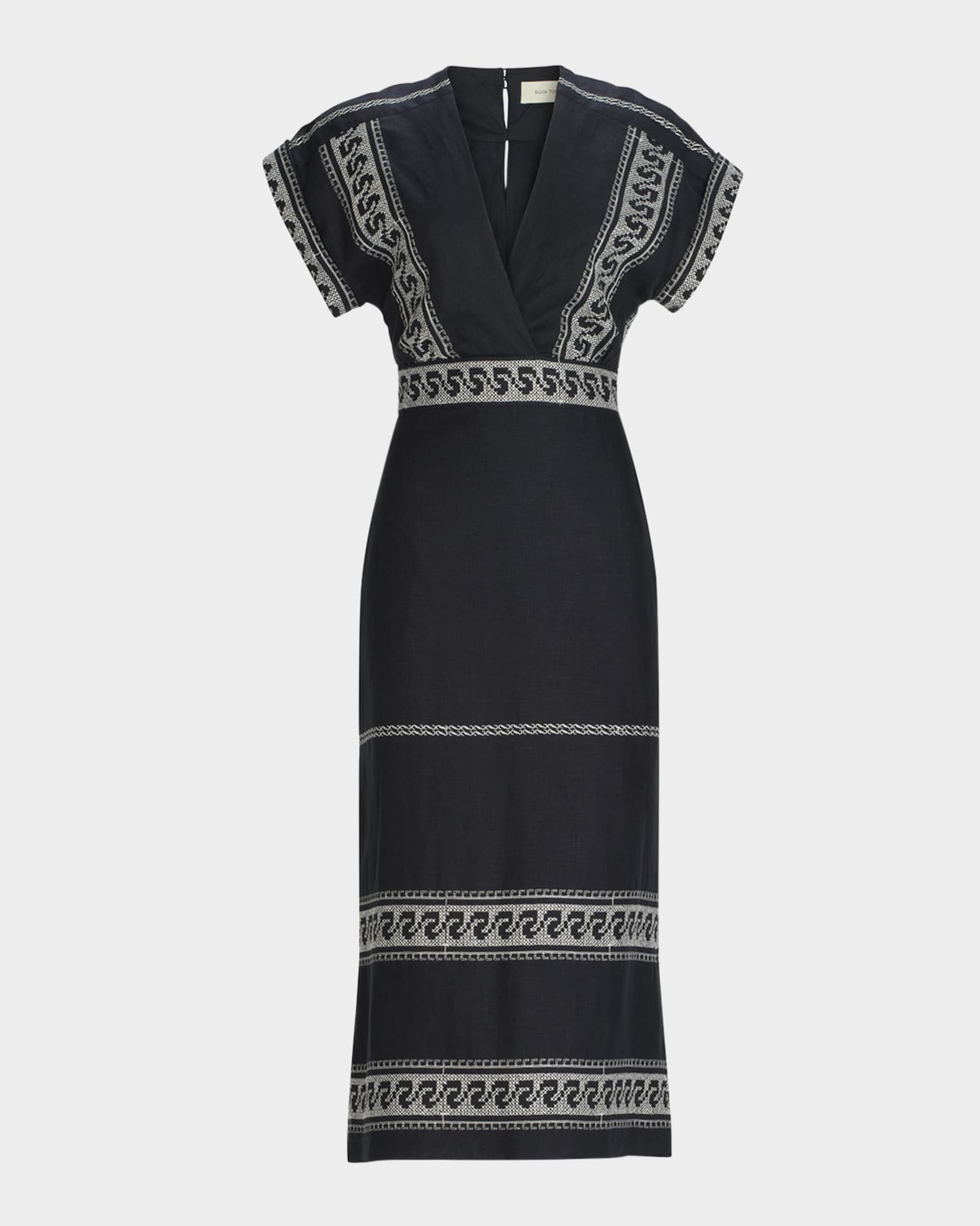 Silvia Tcherassi Ady Embroidered Linen Short-Sleeve Midi Dress | Neiman ...