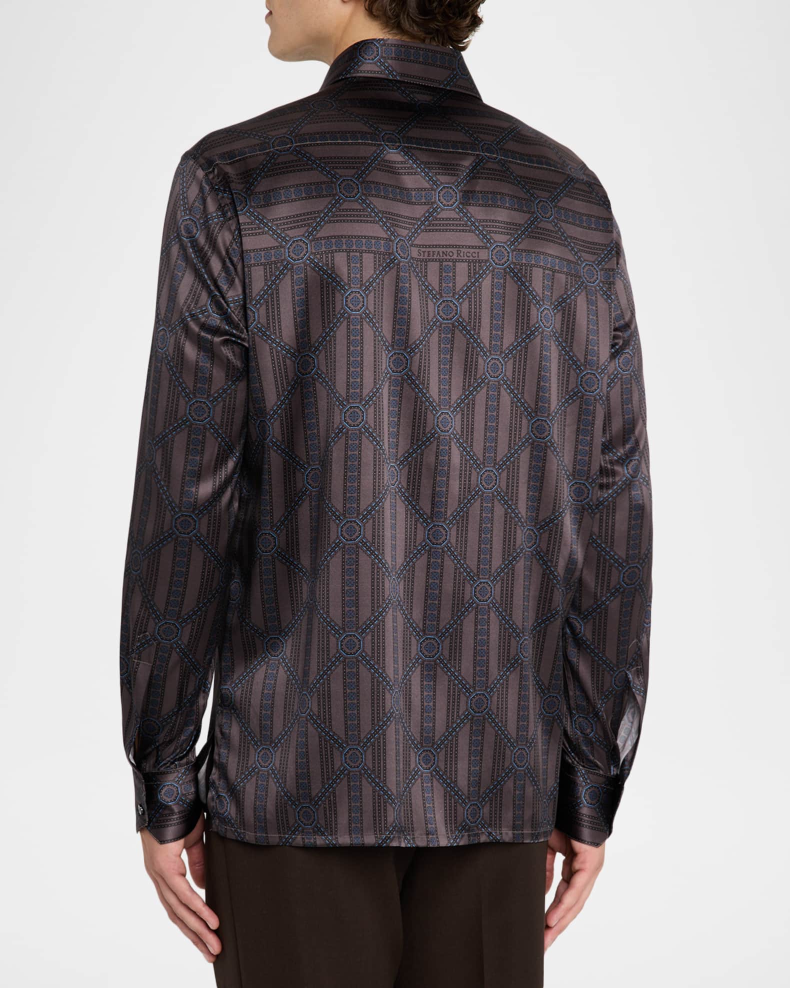Stefano Ricci Men's Geometric Stripe Silk-Elastane Sport Shirt | Neiman ...