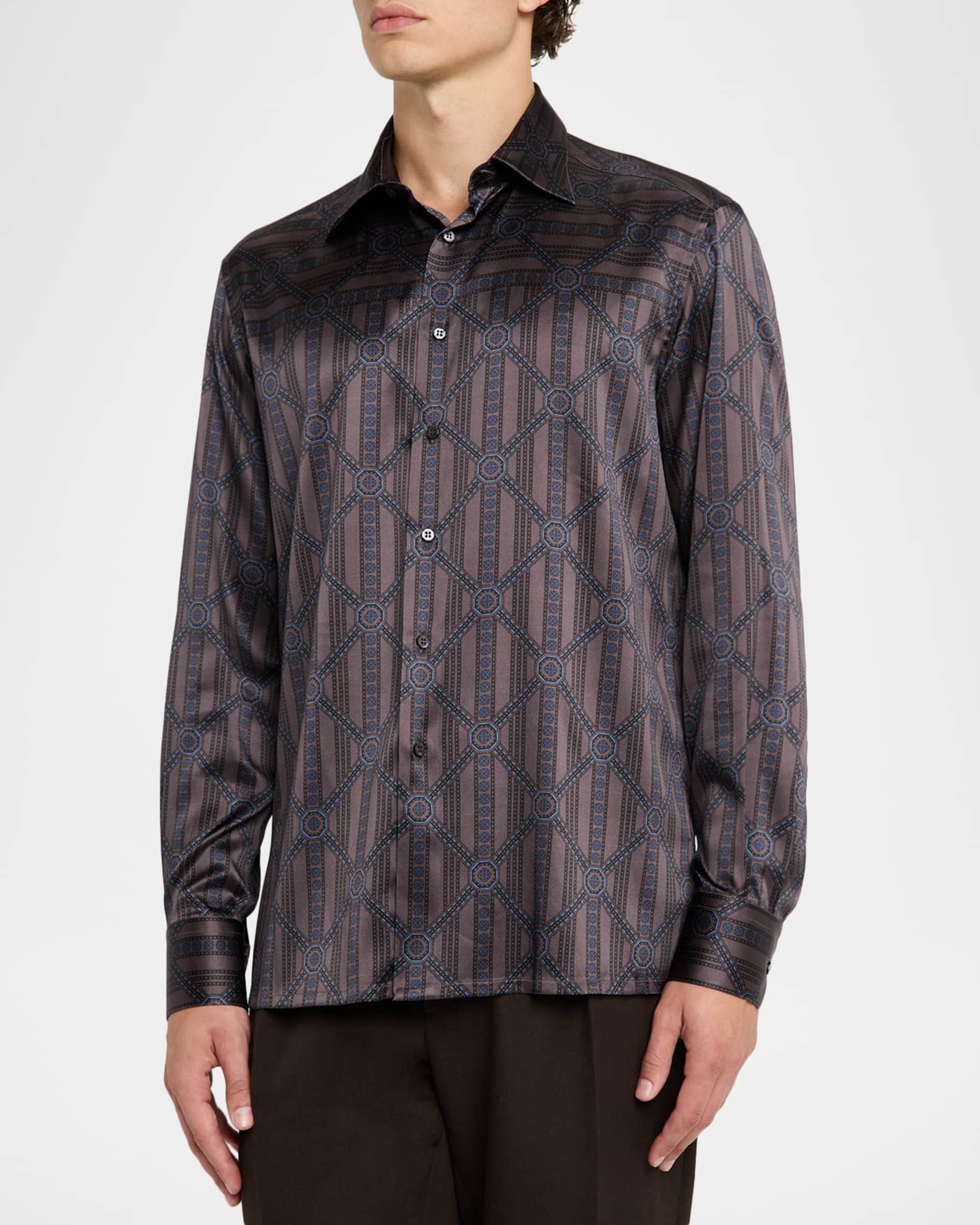 Stefano Ricci Men's Geometric Stripe Silk-Elastane Sport Shirt | Neiman ...