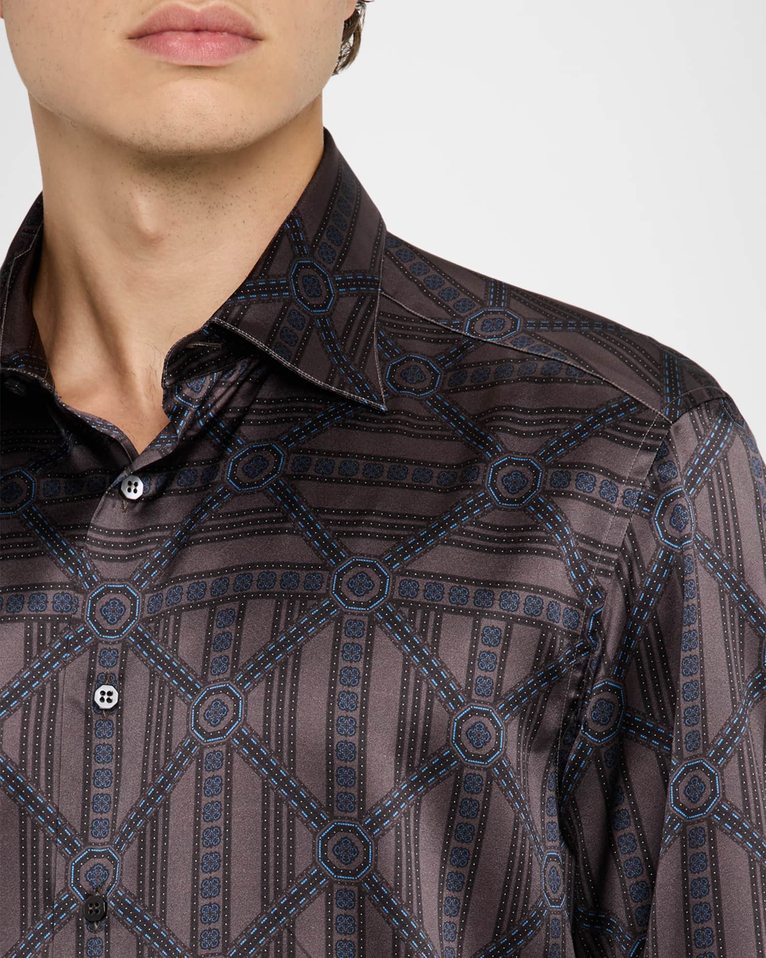 Stefano Ricci Men's Geometric Stripe Silk-Elastane Sport Shirt | Neiman ...