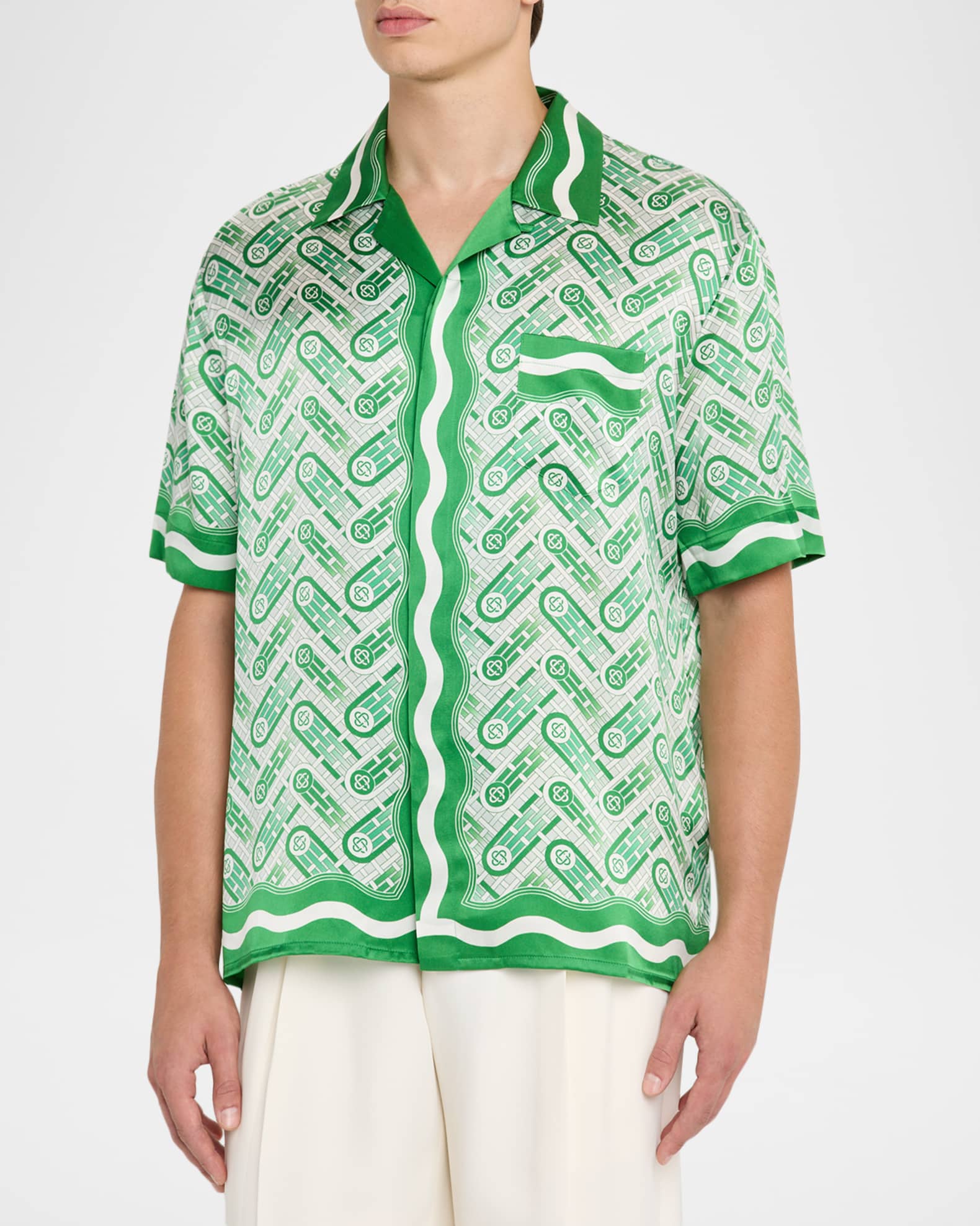 CASABLANCA Men's Ping Pong Silk Short-Sleeve Shirt | Neiman Marcus