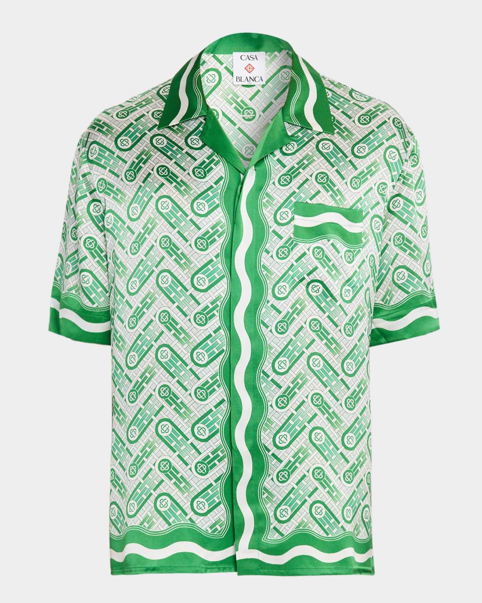 CASABLANCA Men's Ping Pong Silk Short-Sleeve Shirt | Neiman Marcus