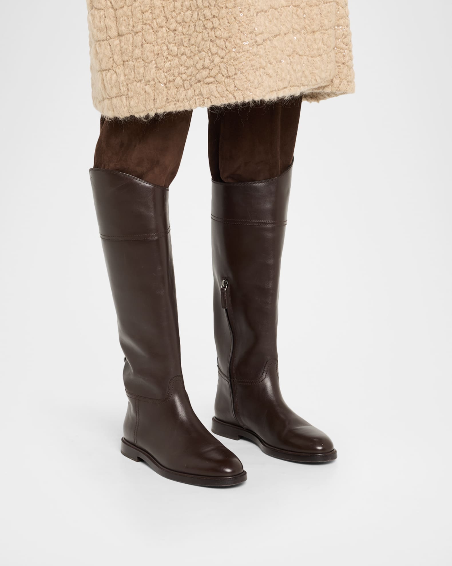 Brunello Cucinelli Mat Leather Equestrian Riding Boots | Neiman Marcus