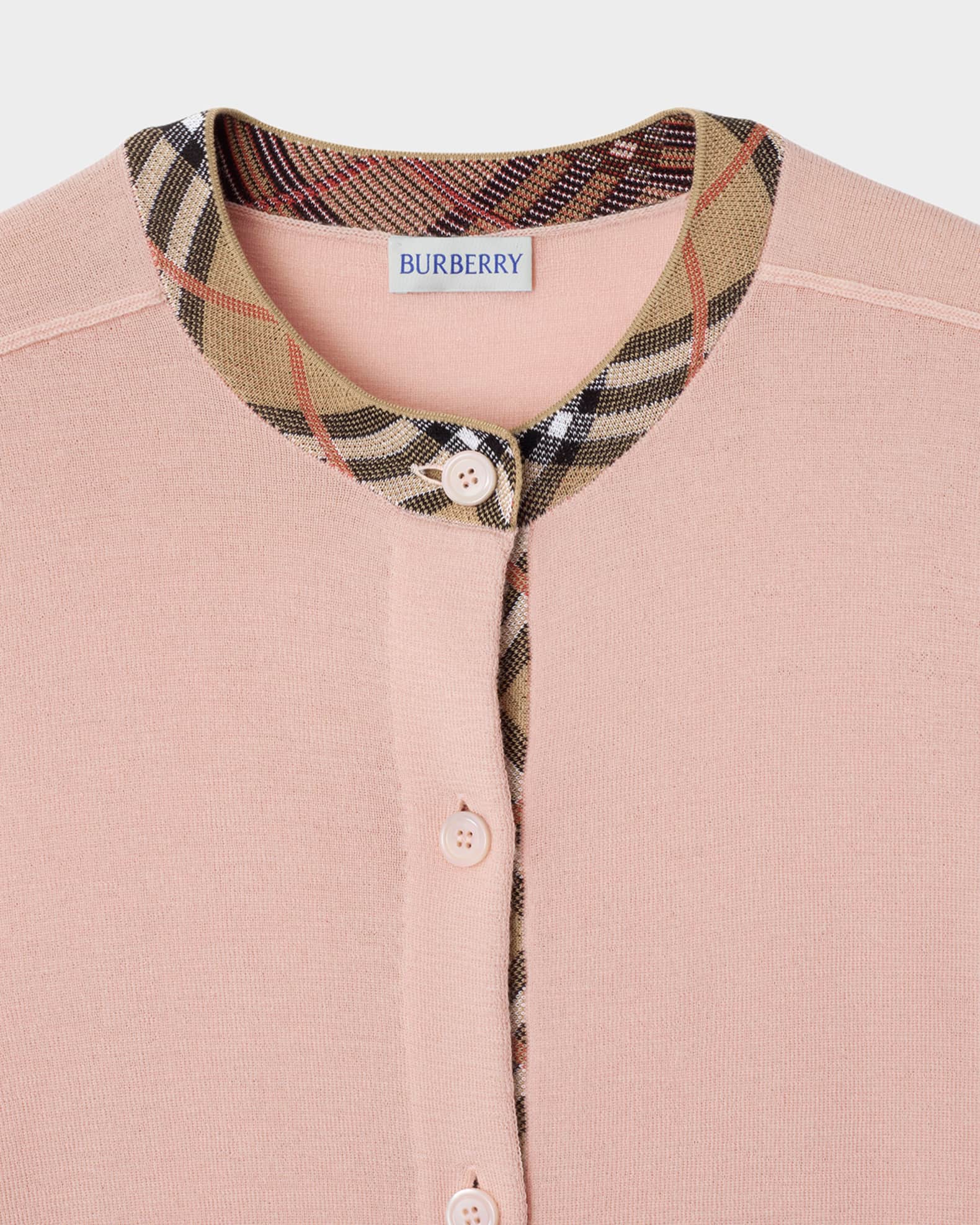 Burberry Check Collar Crewneck Cardigan | Neiman Marcus